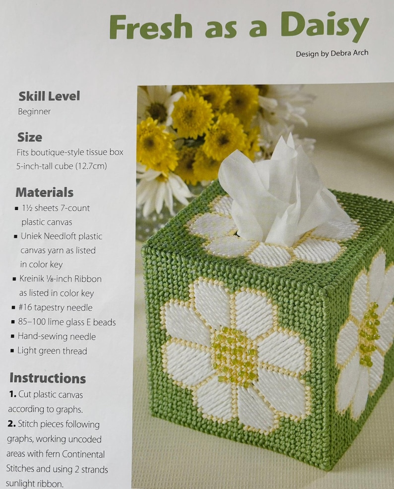 Plastic Canvas Pattern in 7 Count Fresh as a Daisy Boutique Tissue ...