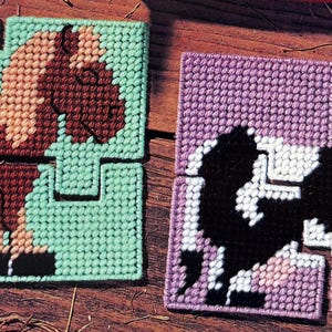 Plastic Canvas Pattern in 7 Count Cool Barnful of Puzzles Hen Horse Cow ...