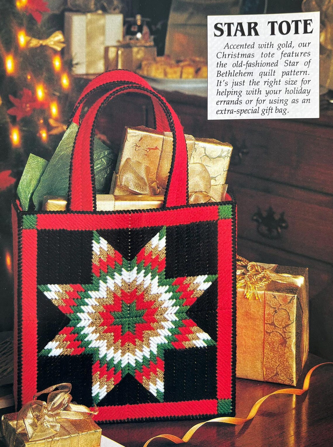 Plastic Canvas Pattern in 7 Count Gorgeous Star Tote Winter Christmas ...