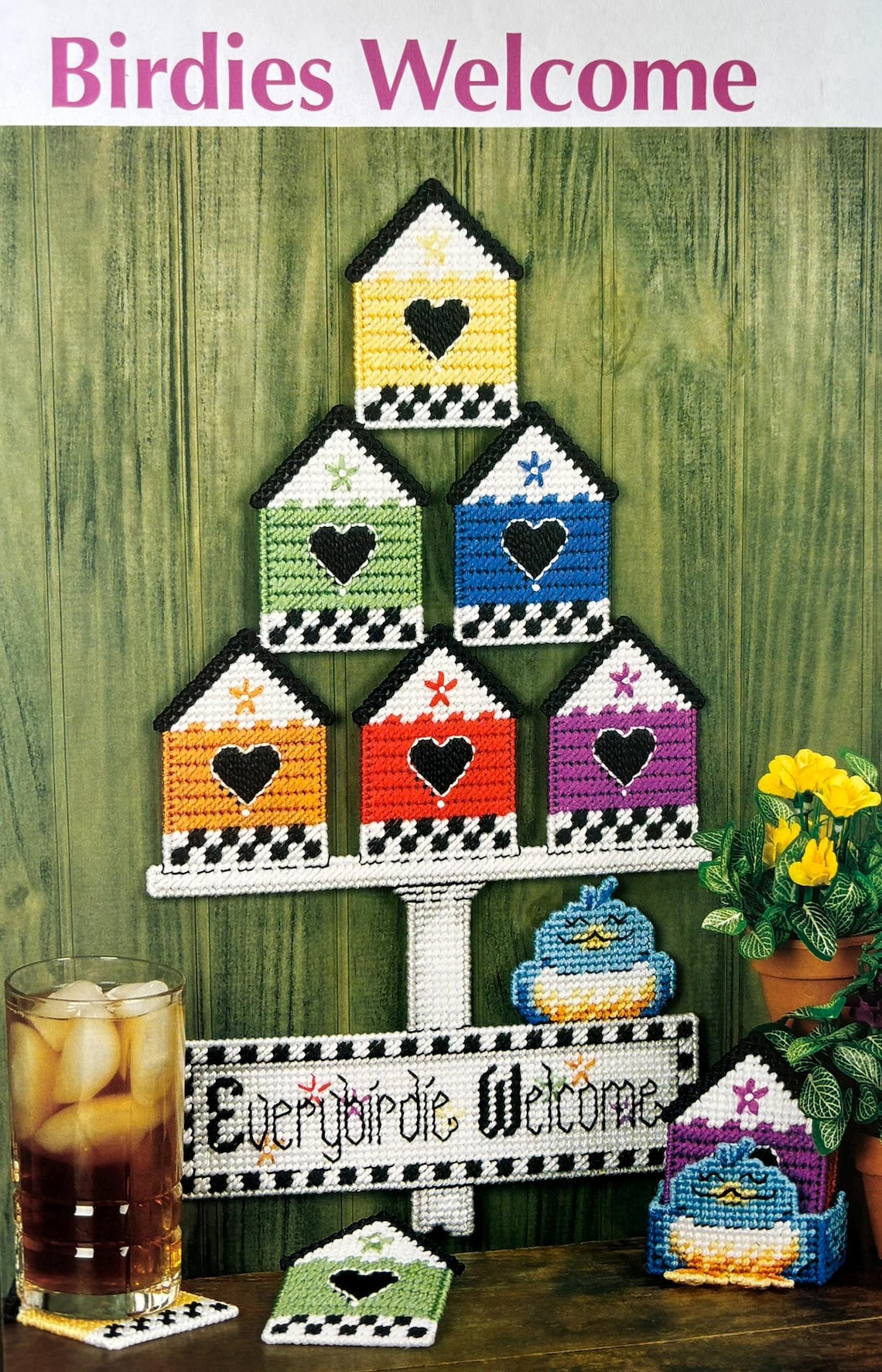 Patrón de lona plástica en 7 unidades Birdies Welcome Posavasos y arte ...
