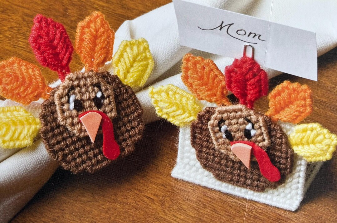 Plastic Canvas Pattern for 7 Count Canvas Gobble Gobble Turkey Napkin ...