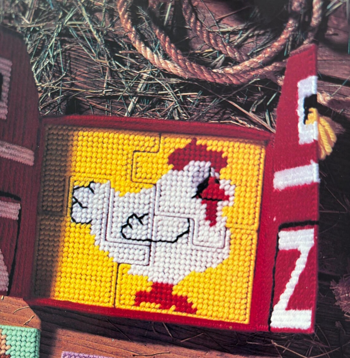 Plastic Canvas Pattern in 7 Count Cool Barnful of Puzzles Hen Horse Cow ...