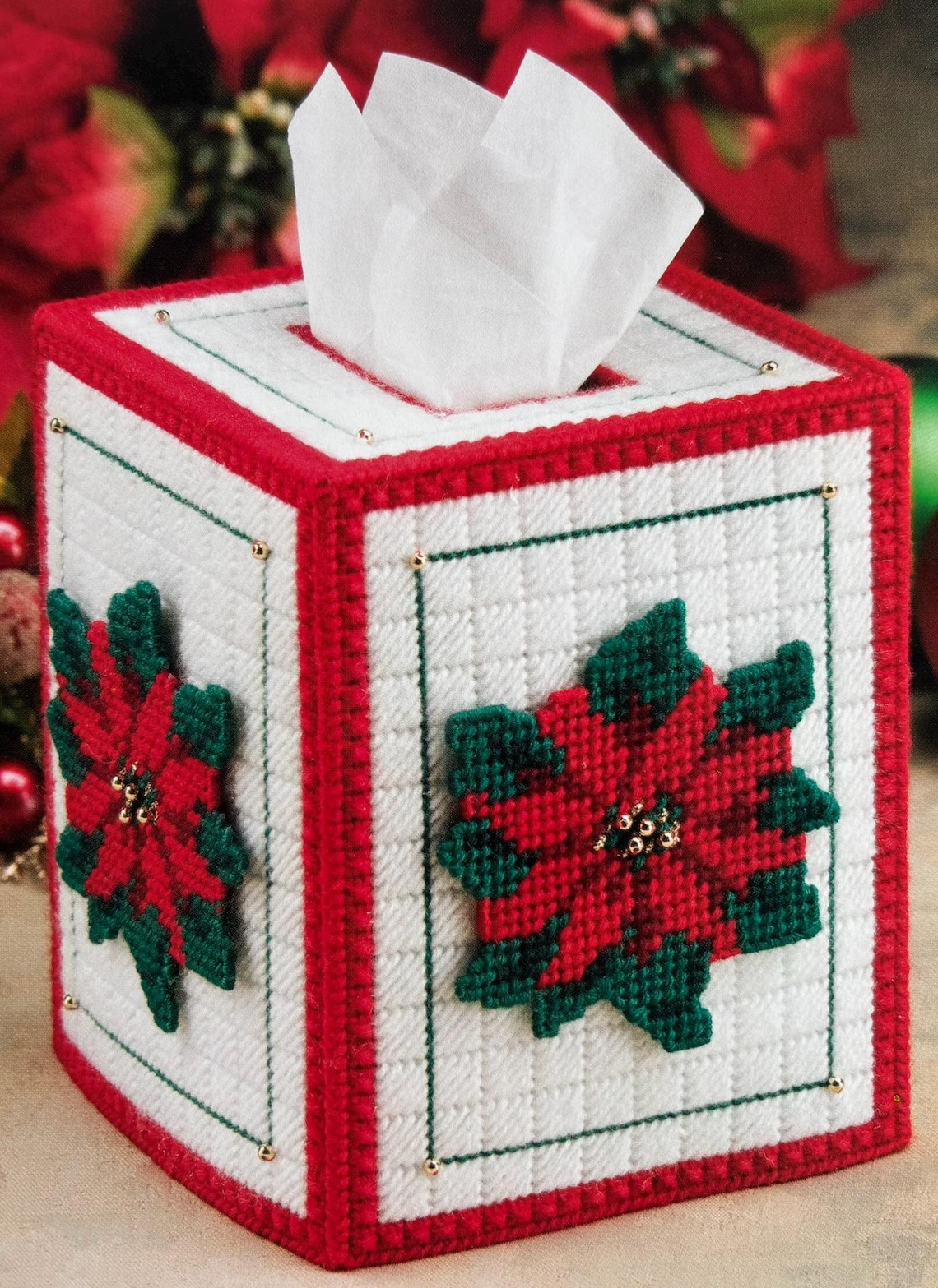 Plastic Canvas Pattern in 10 Count Tissue Topper Poinsettia - Etsy