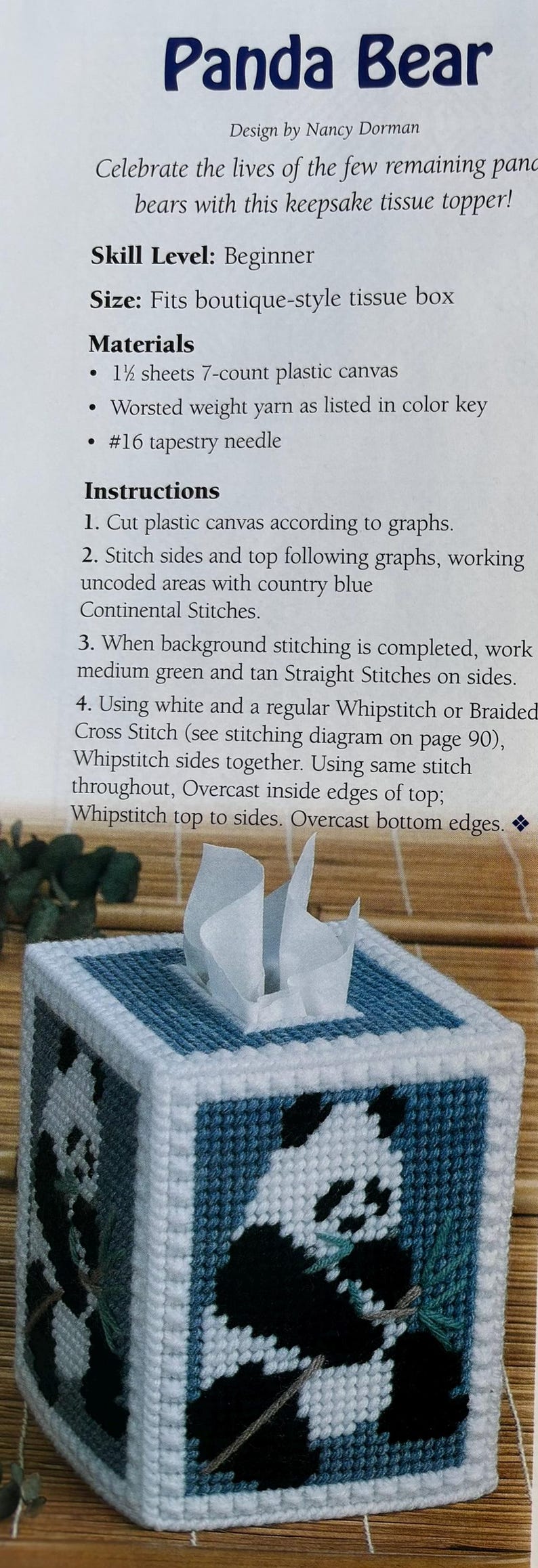 Plastic Canvas Pattern in 7 Count Adorable Panda Bear Boutique Tissue ...