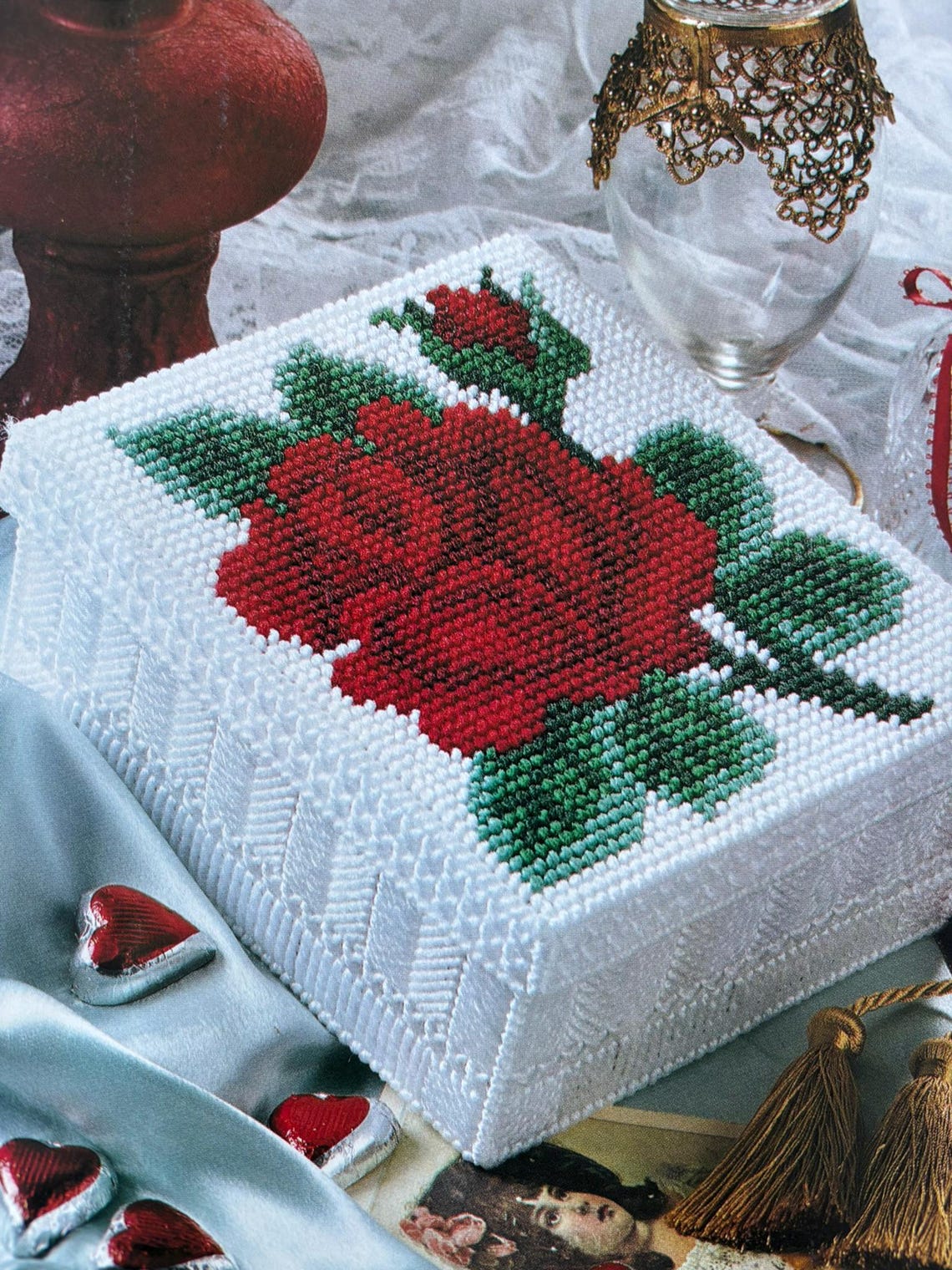 Plastic Canvas Pattern in 7 Count Romantic Rose Box / Container for ...