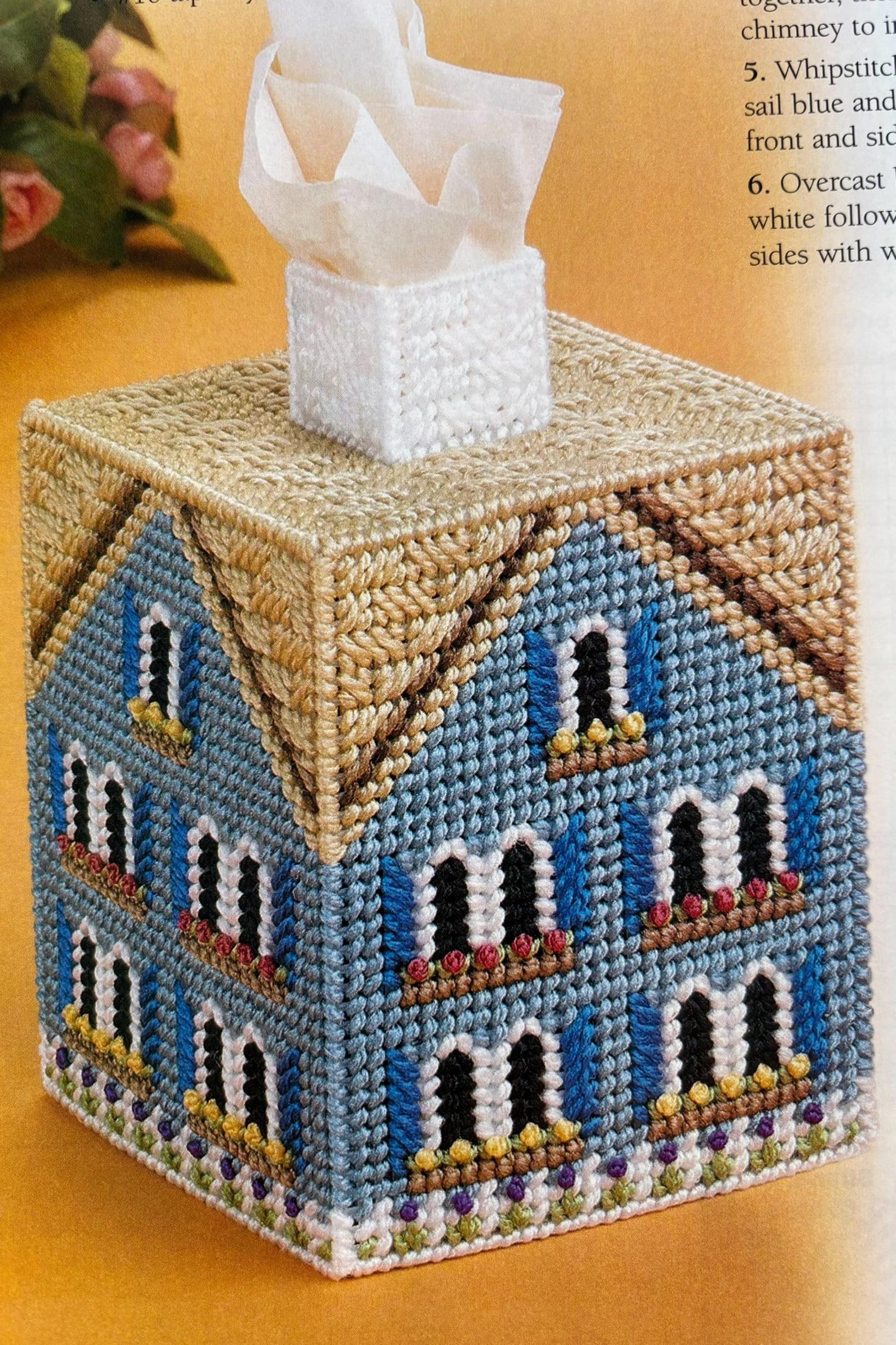 Plastic Canvas Pattern in 7 Count Pretty Cottage Garden Boutique Tissue ...