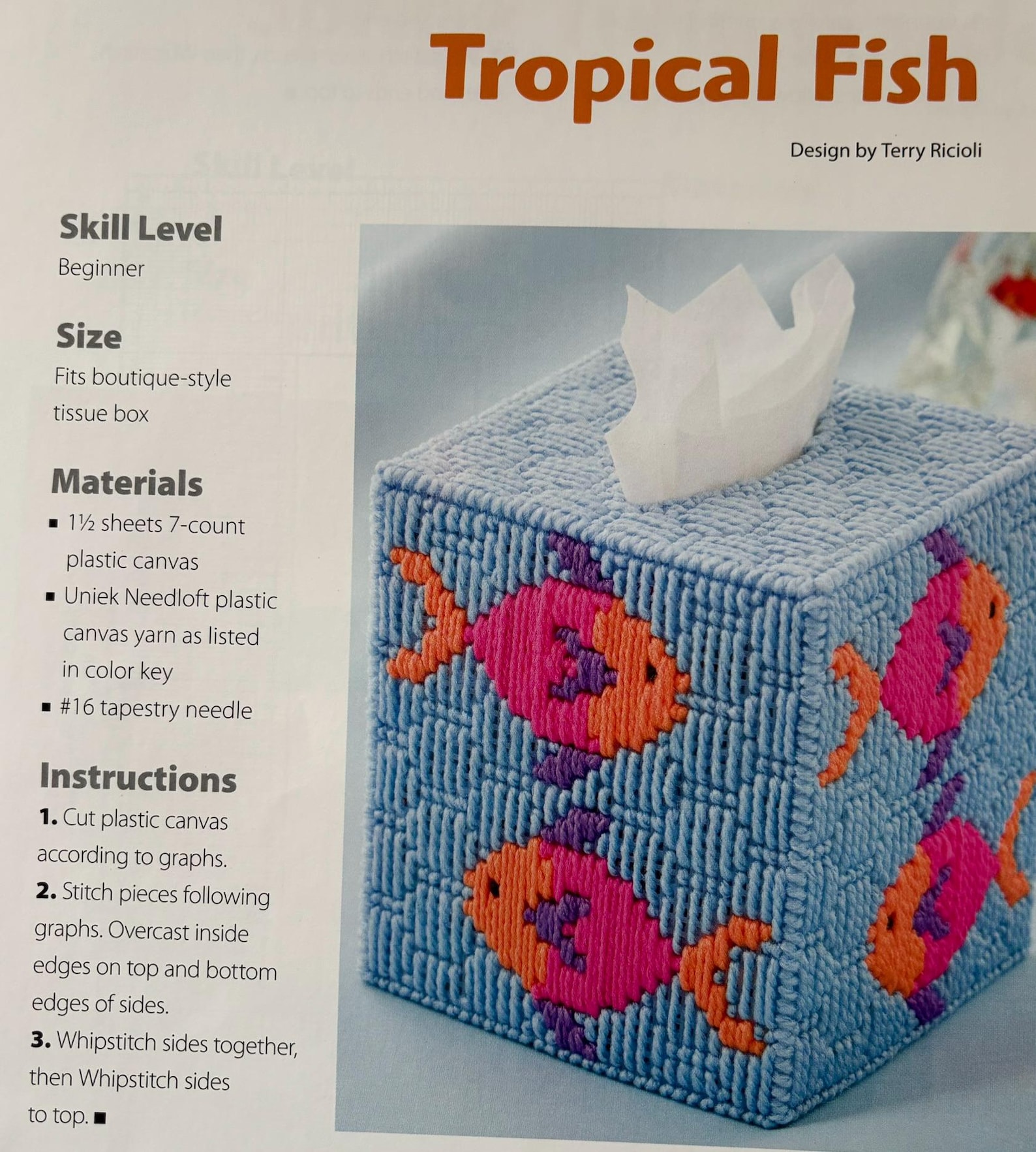 Plastic Canvas Pattern in 7 Count Cute Tropical Fish Boutique Tissue ...