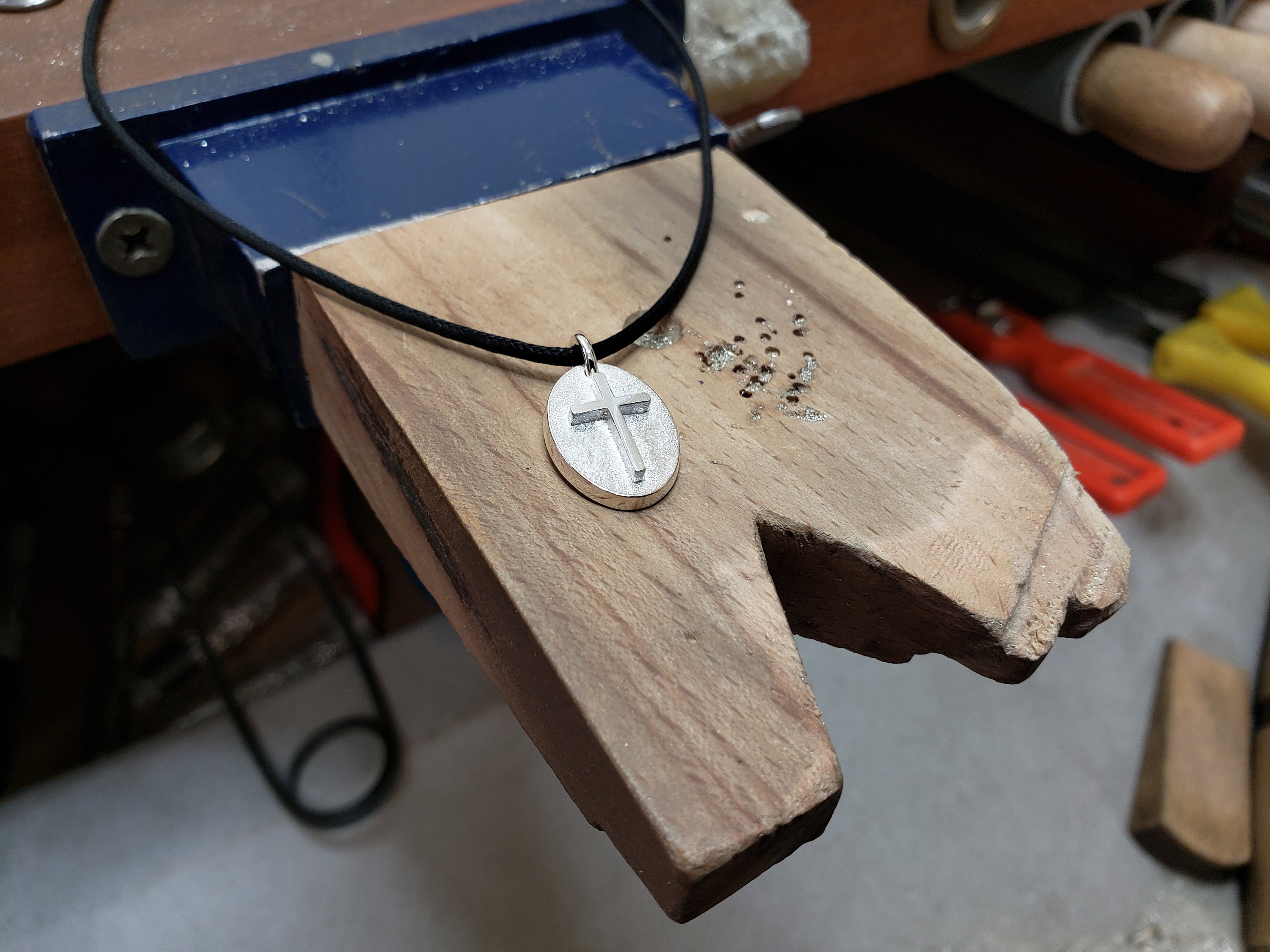 Oval Cross Necklace Pendant in Sterling Silver Sterling | Etsy