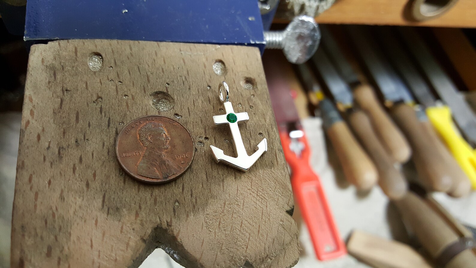 Emerald Anchor Necklace Pendant in Sterling Silver - Sterling Silver ...