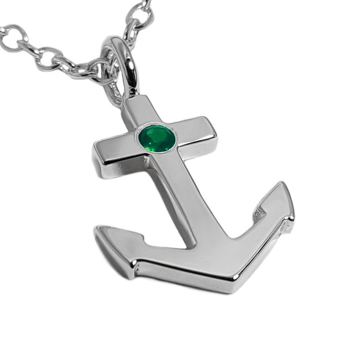 Emerald Anchor Necklace Pendant in Sterling Silver - Sterling Silver ...