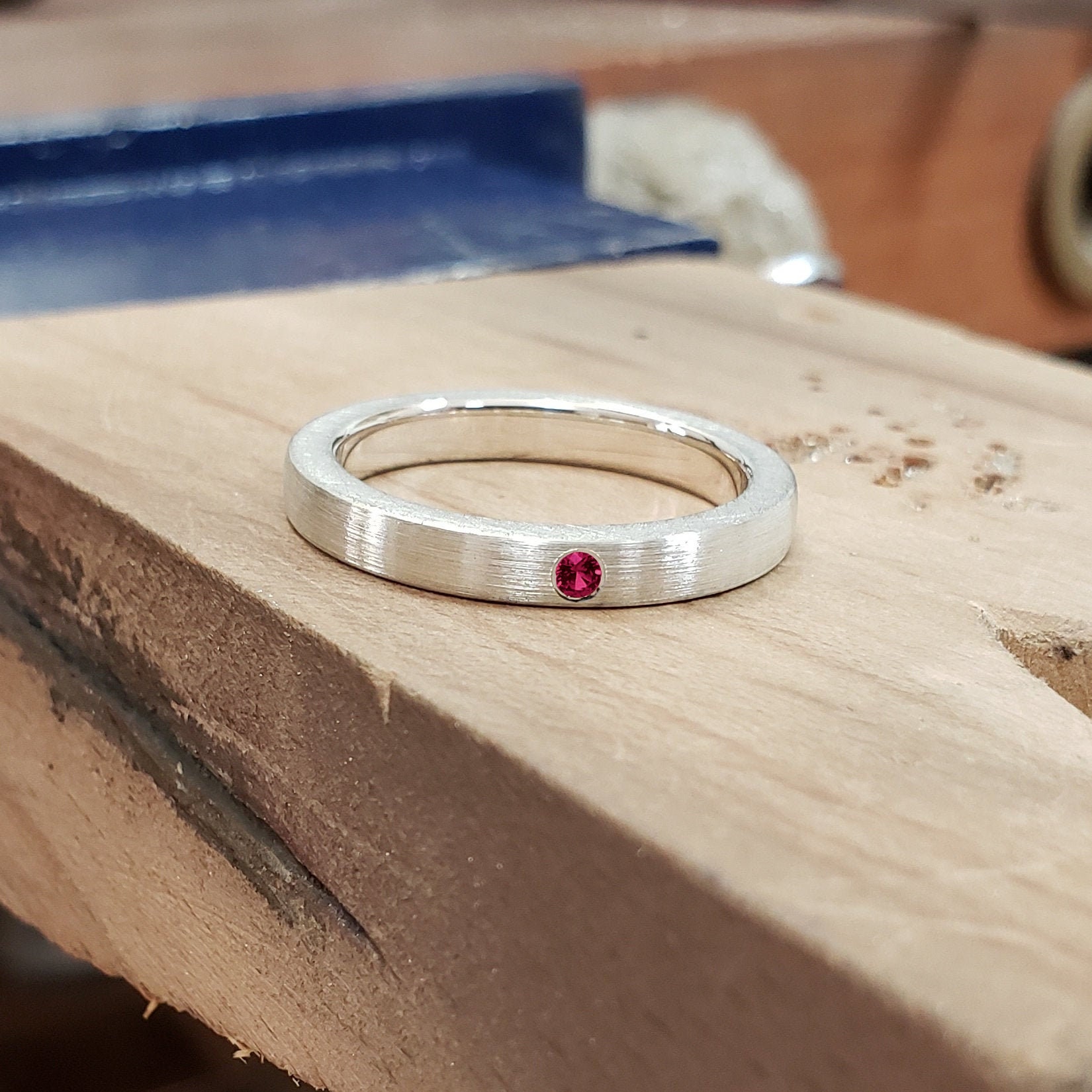Thin Brushed Ruby Band in Sterling Silver Ruby Band Ruby | Etsy