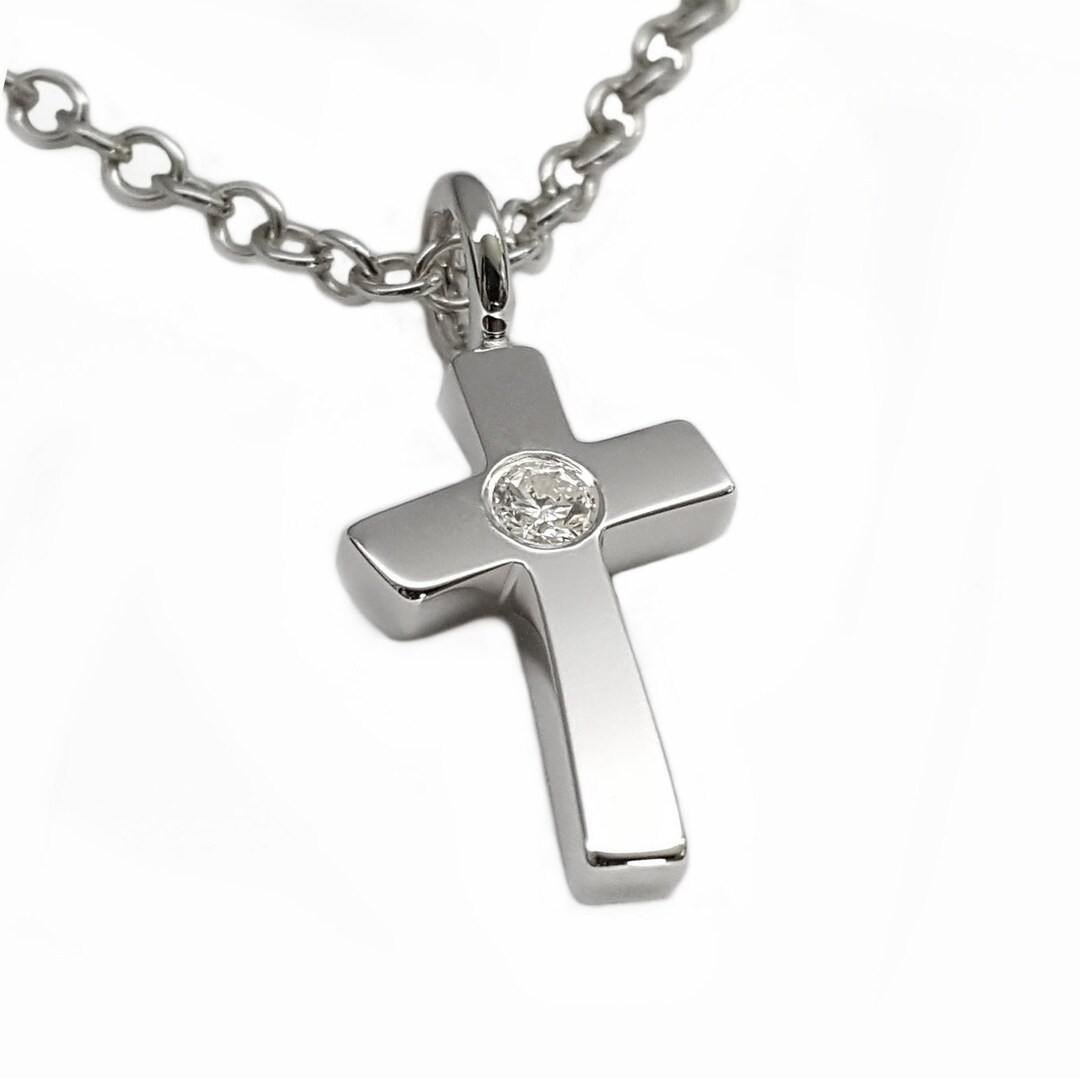 Cubic Zirconia Slant Cross Necklace Pendant in Sterling Silver ...