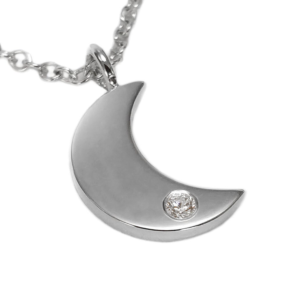 Sterling Silver Diamond Moon Necklace Pendant Sterling | Etsy