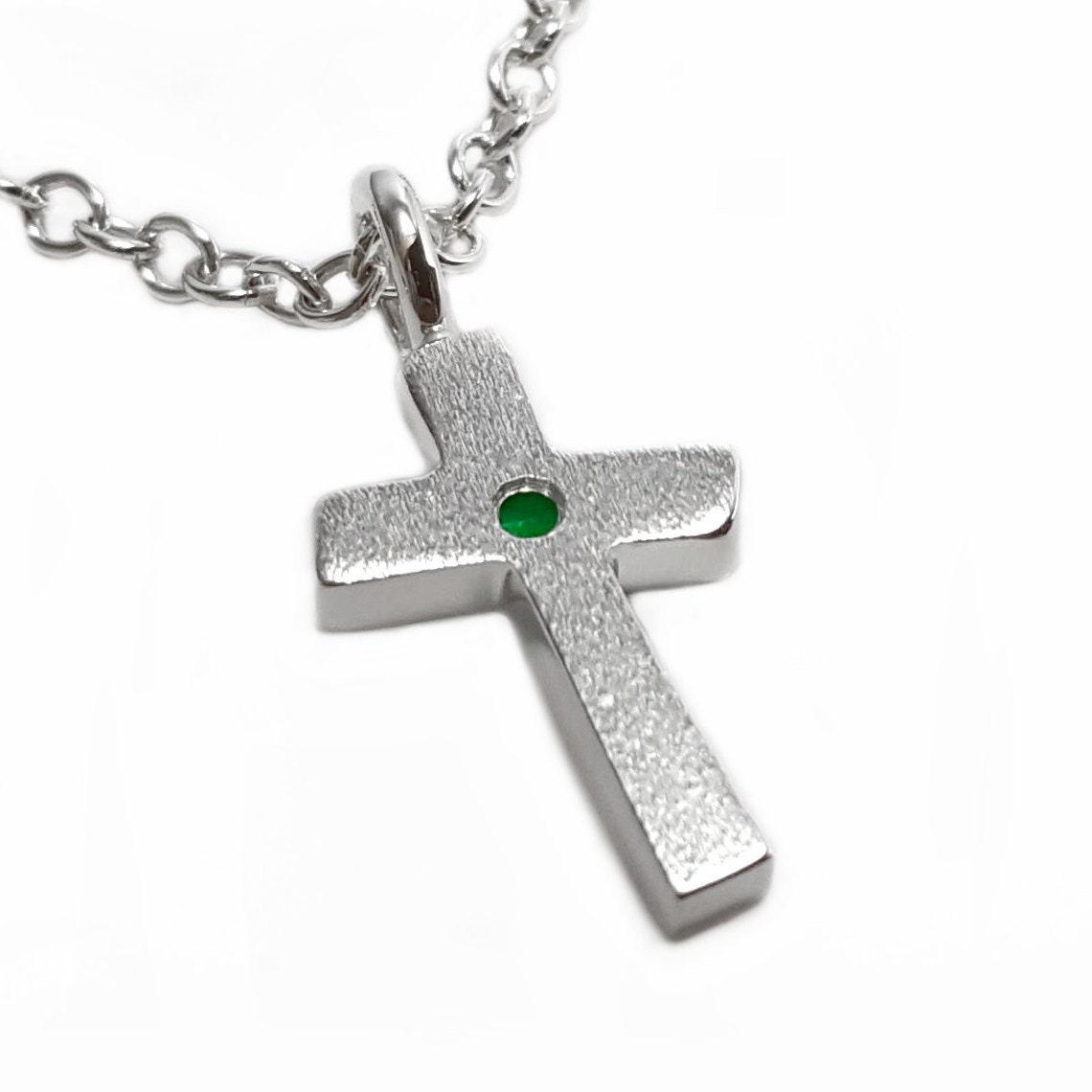 Emerald Cross Necklace Pendant in Sterling Silver Sterling | Etsy