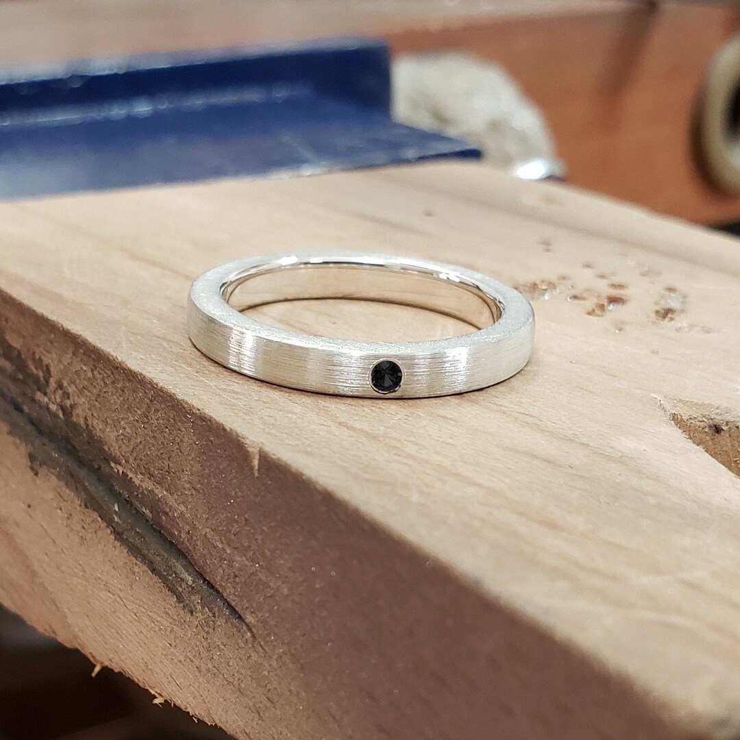 Thin Brushed Black Spinel Band in Sterling Silver - Black Spinel Band ...