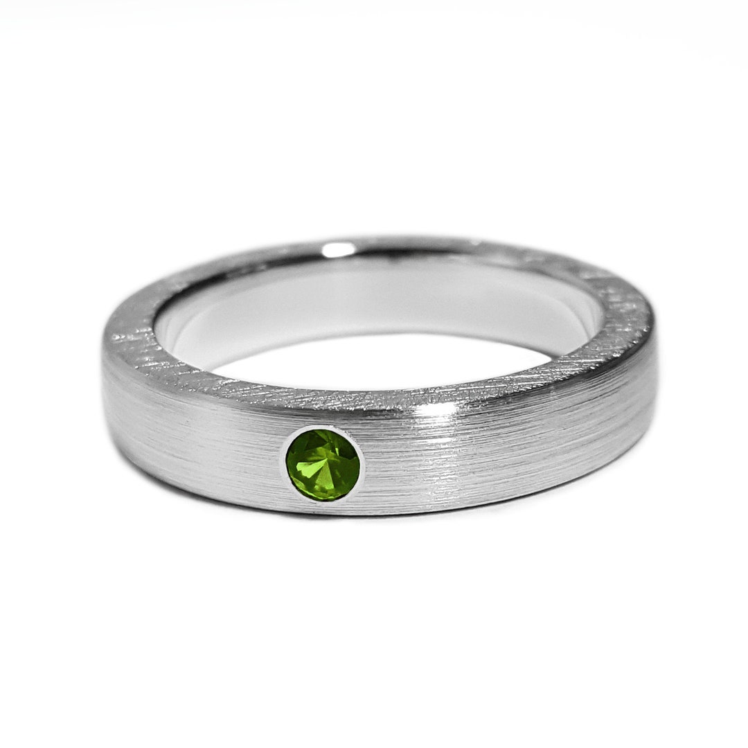 Sterling Silver Brushed Peridot Band - Peridot Band, Peridot Ring ...