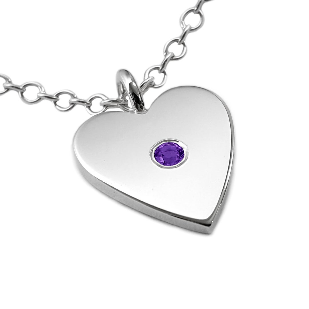 Amethyst Heart Necklace Pendant in Sterling Silver - Sterling Silver ...