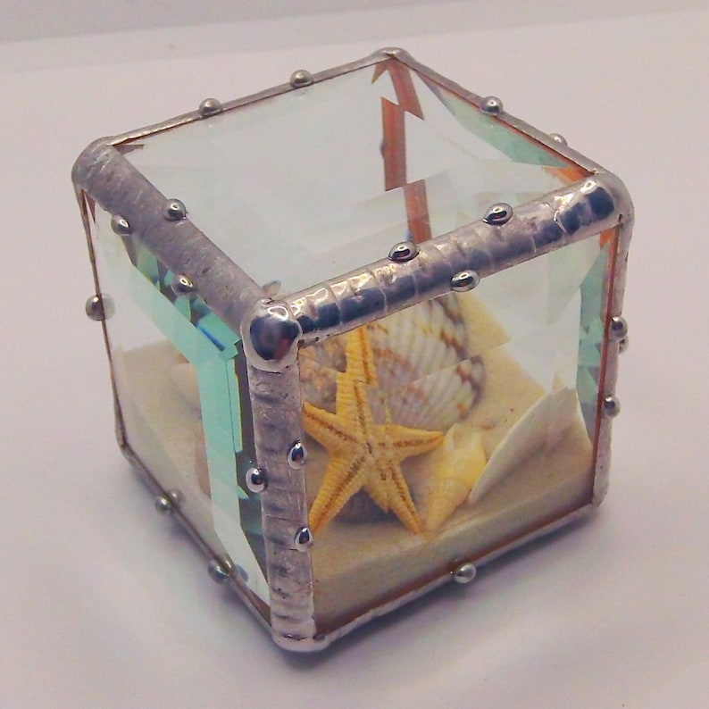 Cubie Seascape: Beveled Glass Box With Shells & Sand - Etsy