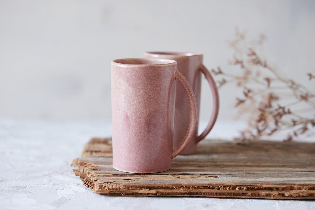 Terracotta Ceramic Mugs, Two Colorful Tall Mugs, Rustic Teacups Pottery ...