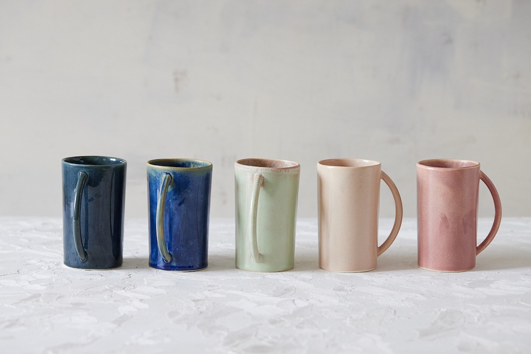 Ceramic Tall/narrow Mugs, Set of TWO Coffee Mugs With Handle, Straight ...