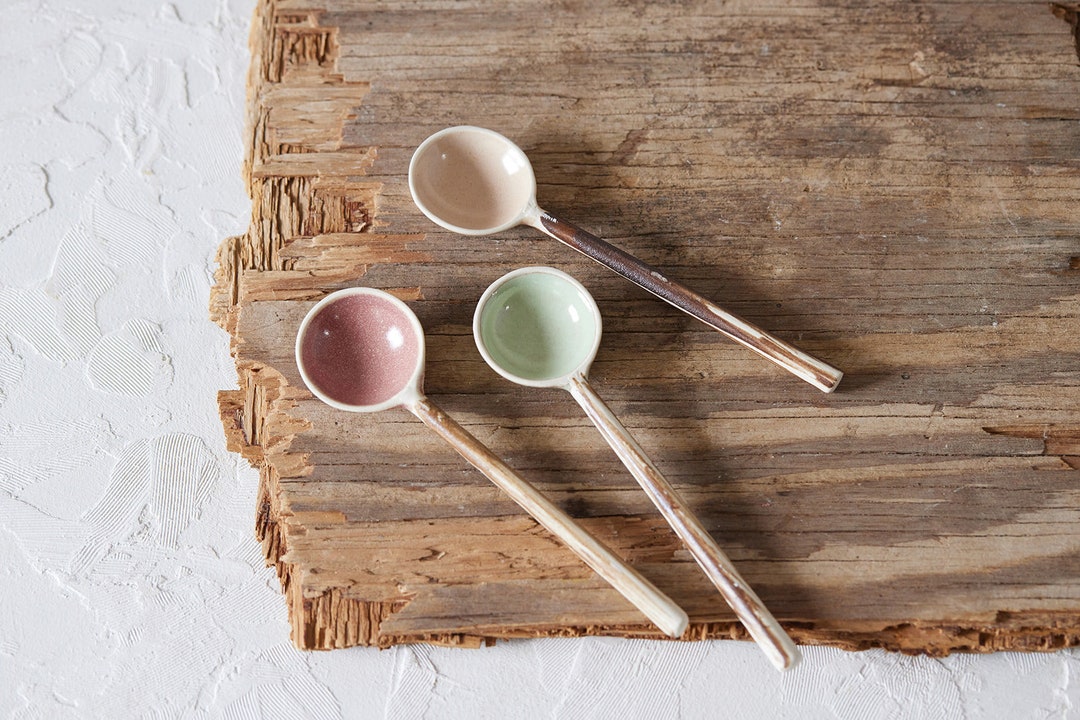 Rustic Ceramic Serving Spoons: Handmade Appetizer Dessert Spoons, Set ...
