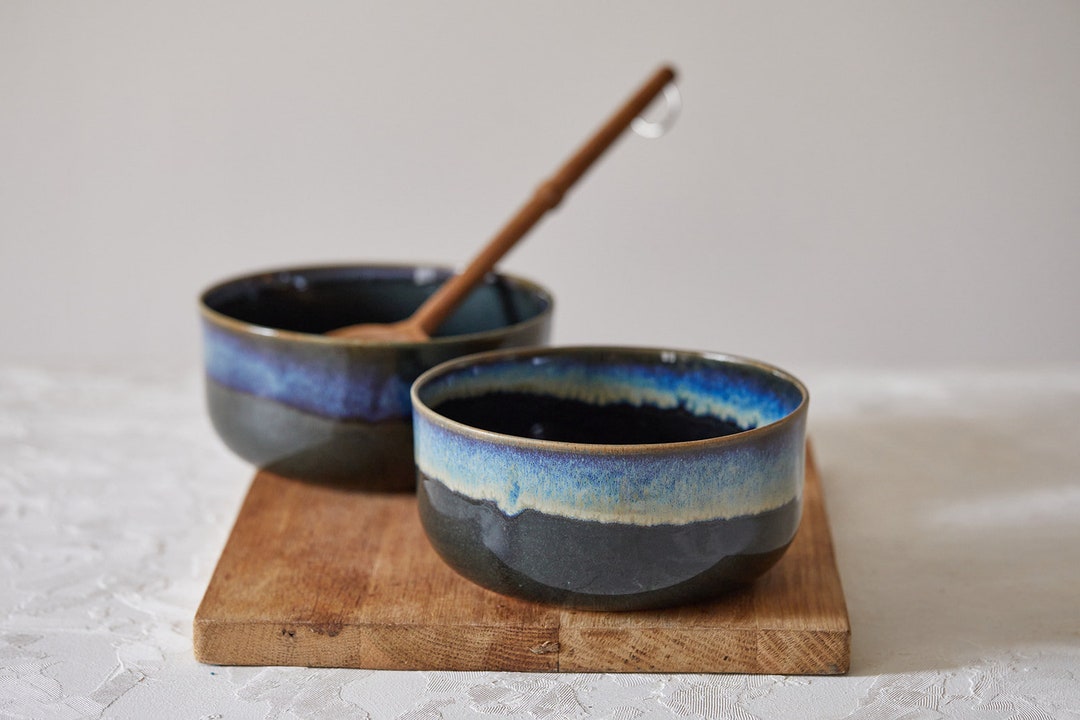Set of TWO Large Handmade Ceramic Bowls, Rustic Pho Soup Deep Bowls ...