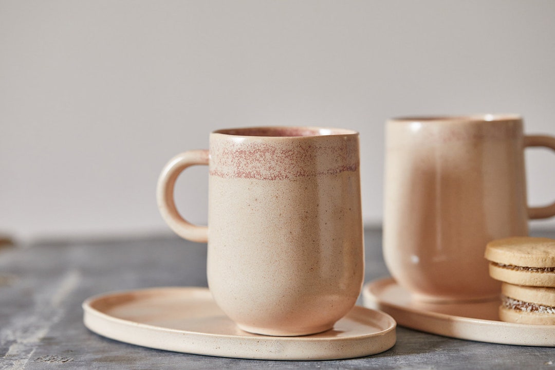 Peach Ceramic Coffee Mugs: Handmade Bohemian Cappuccino Cups Set - Etsy
