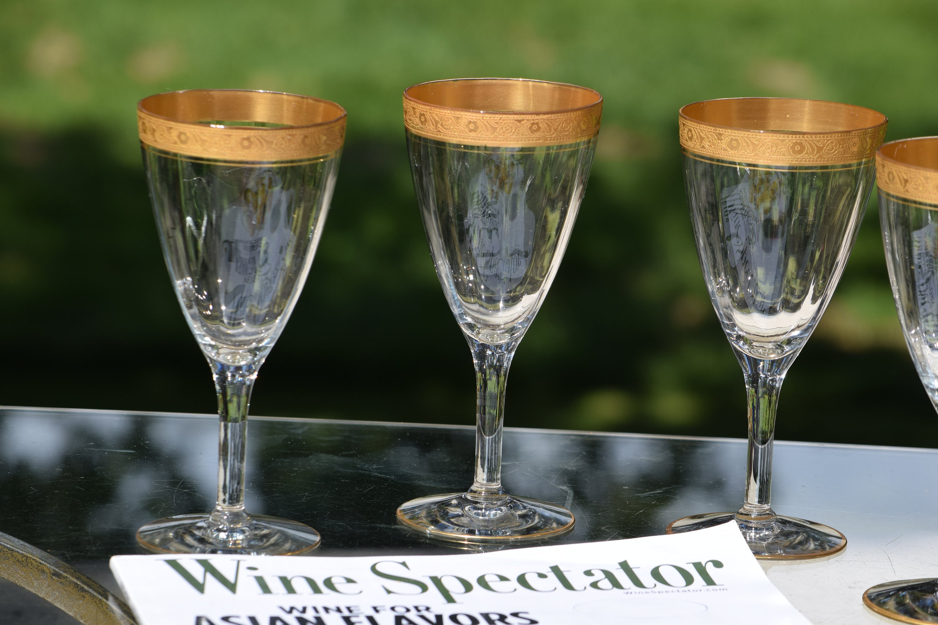 4 Vintage Gold Rimmed Encrusted Wine Glasses, Tiffin Franciscan, c ...