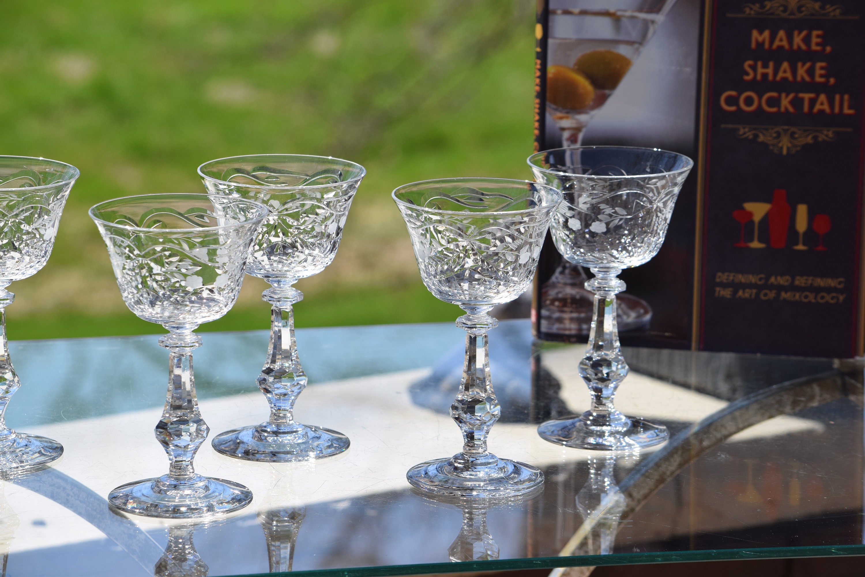 6 Vintage Etched Crystal Cocktail Glasses ~ Martini Glasses, 1950's ...