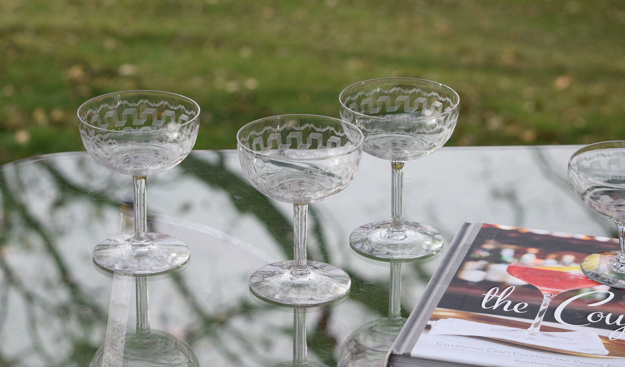 Vintage Needle Etched CRYSTAL Cocktail Glasses, Set of 6, Fostoria ...