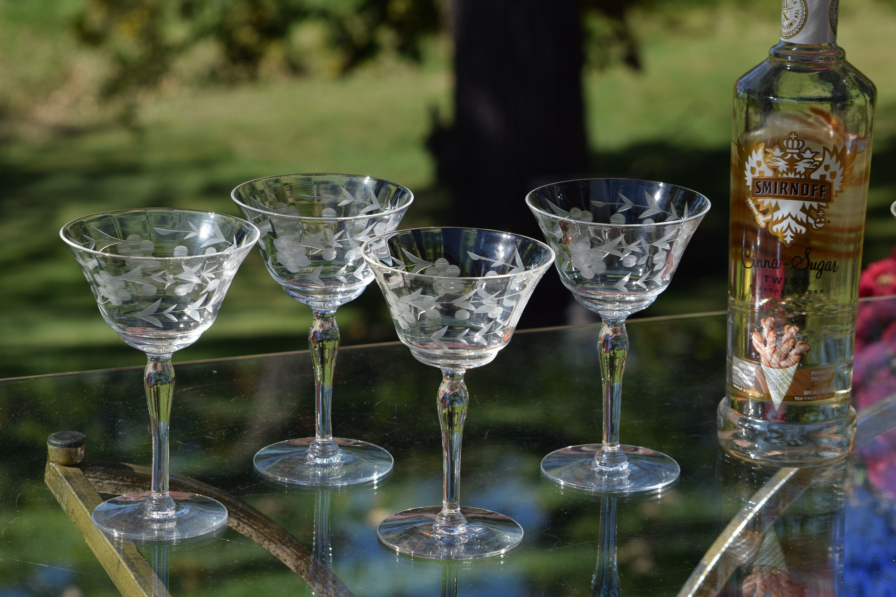 Vintage Etched Cocktail Martini Glasses Set Of 5 1950 s Vintage vintage-etched-cocktail-martini-glasses-set-of-5-1950-s-vintage