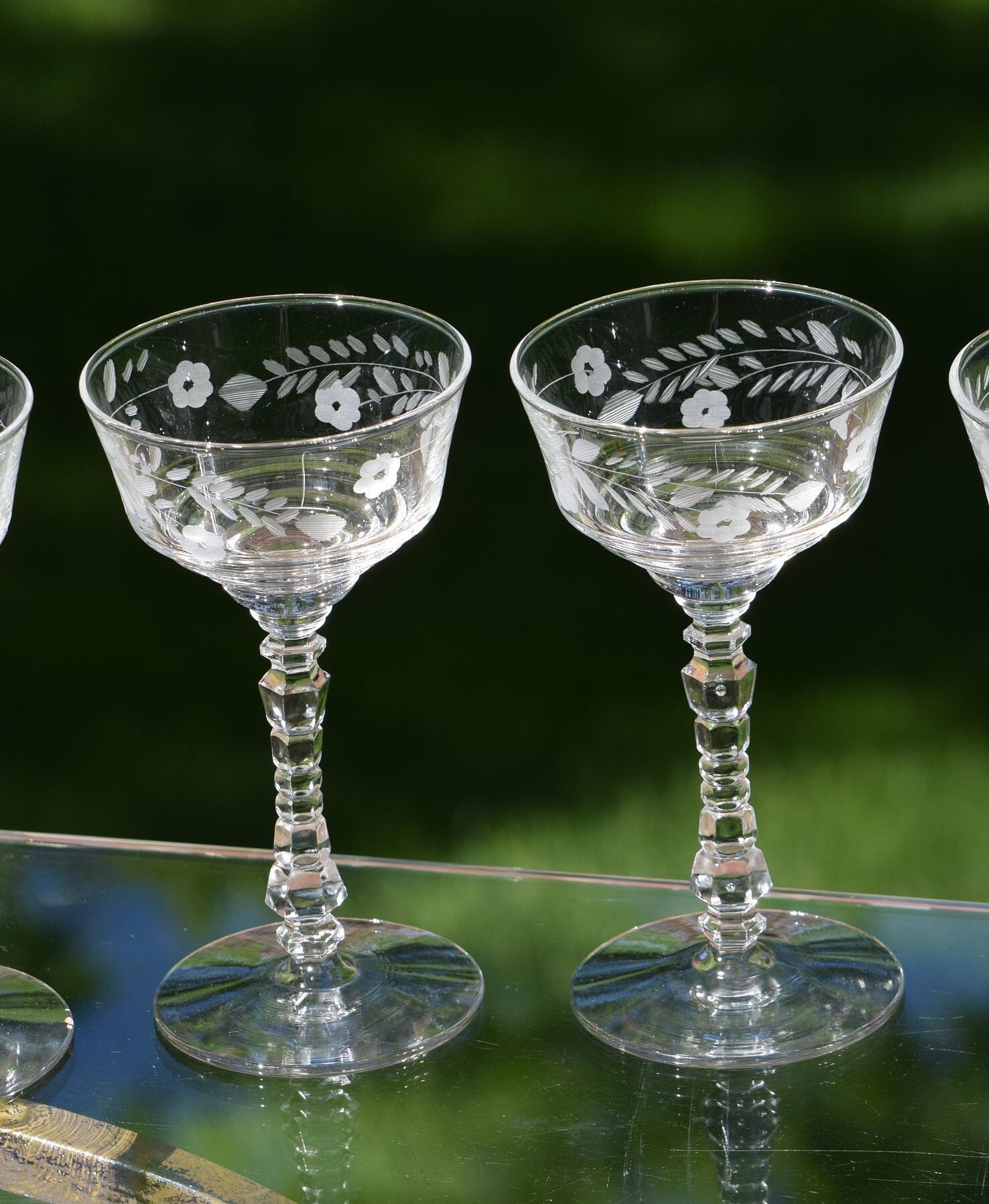 Vintage Etched Cocktail Glasses Set of 4, Cocktail Party Glasses ... Vintage Etched Cocktail Glasses Set of 4, Cocktail Party Glasses ...