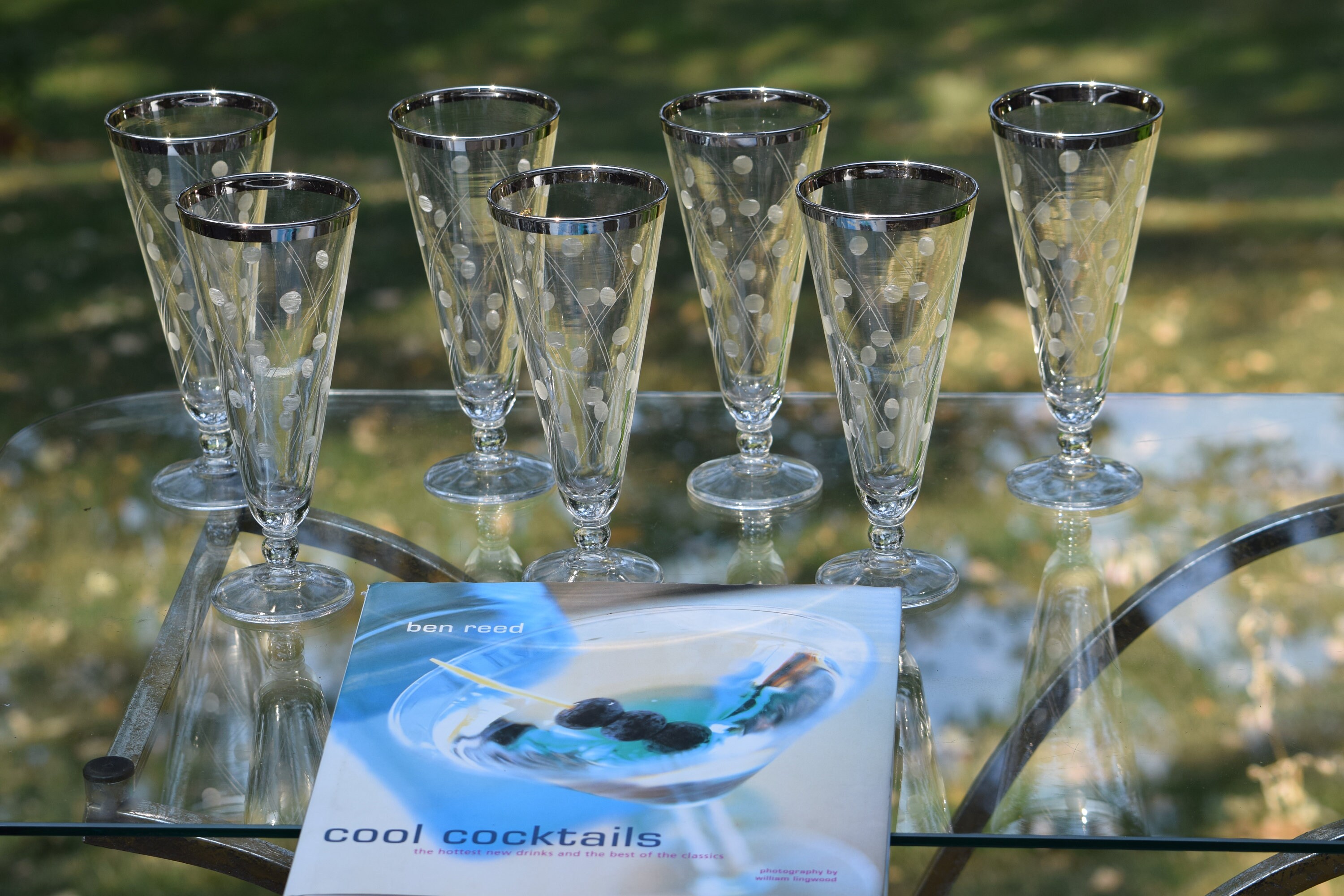 Vintage Cocktail Glasses, Set of 7 Etched Platinum Rimmed Vintage ...