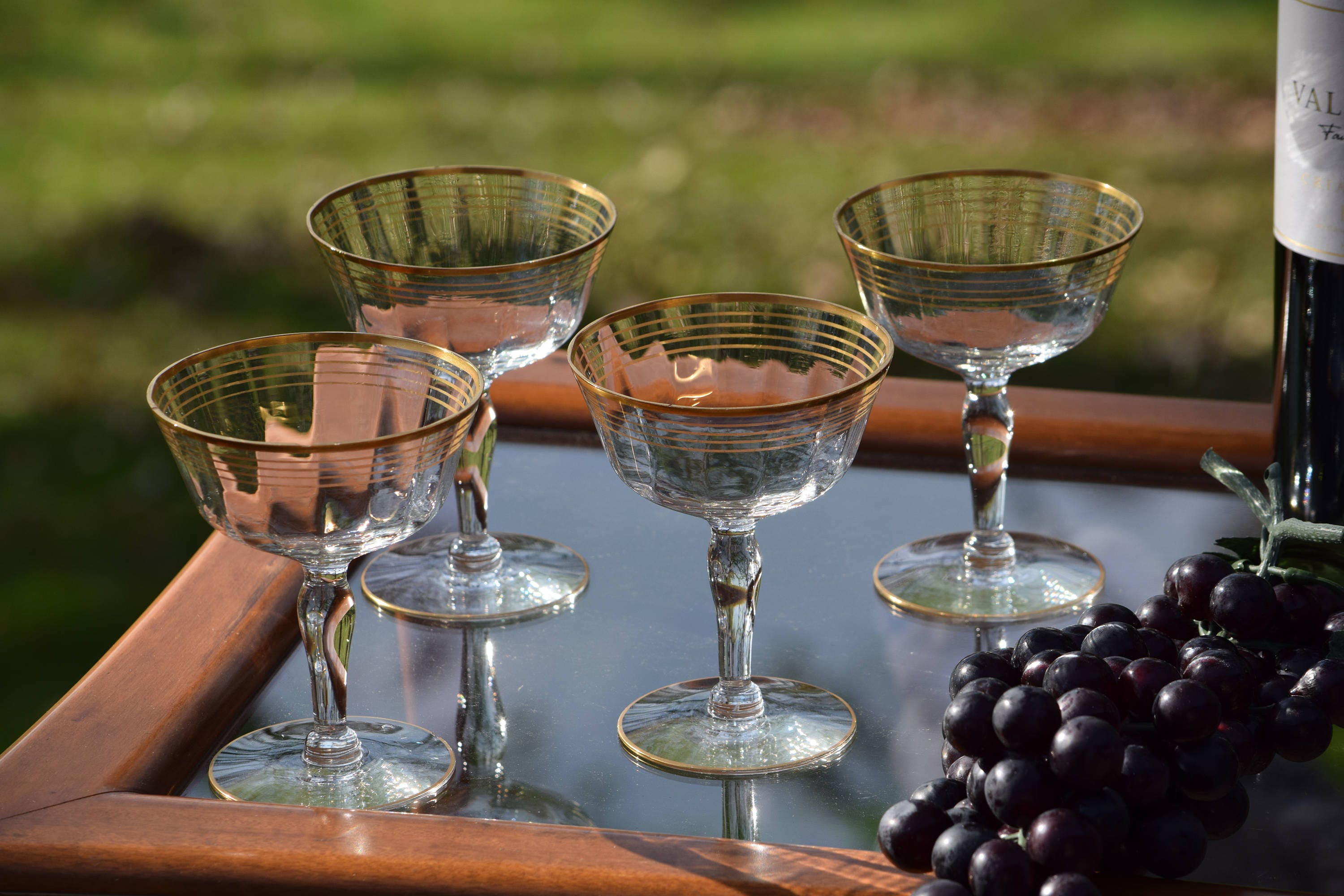 Vintage GOLD Rimmed, GOLD Striped Cocktail Martini Coupes, Set of 6 ...
