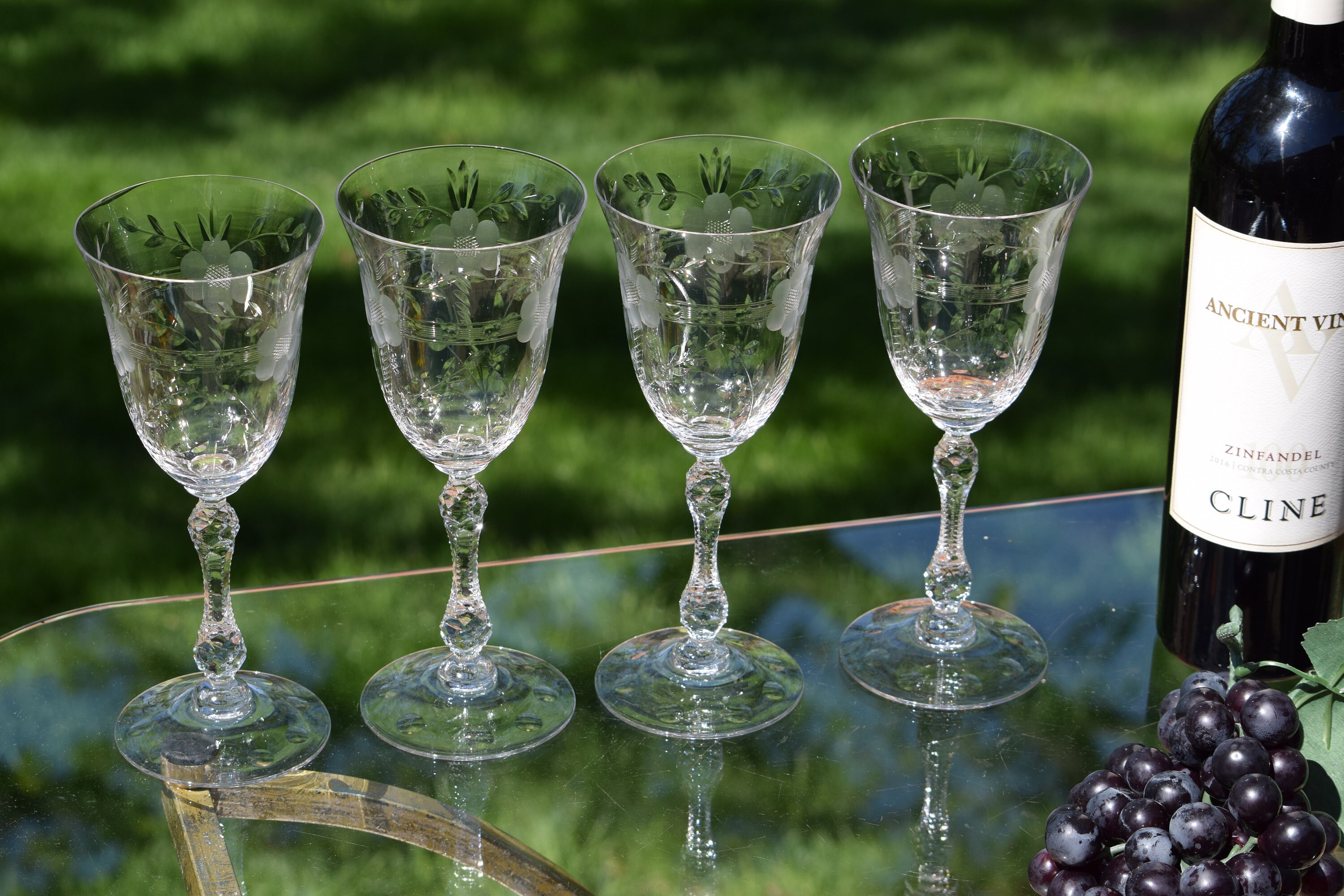 Vintage Etched Wine Glasses Set Of 4 Cambridge Lucia 1940 s Tall 