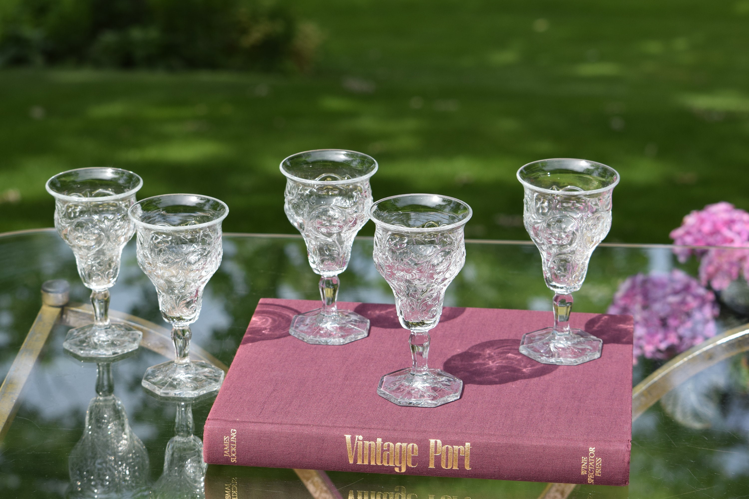 5 Antique Pressed Glass Wine Cordials ~ Liqueur Cordials, c. 1915 ...