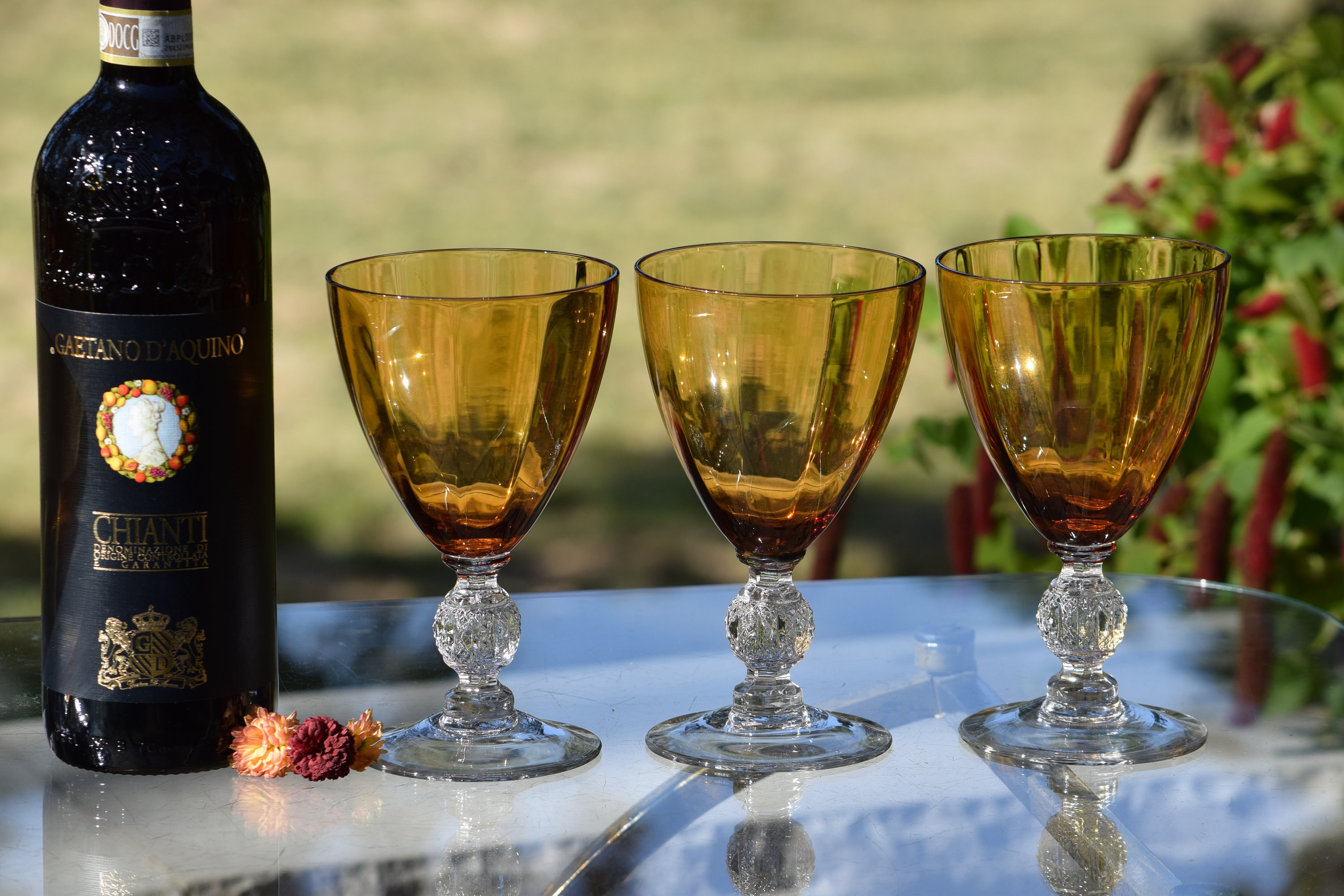 6 Vintage Amber Wine Glasses ~ Water Goblets, Cambridge, Aurora Amber ...