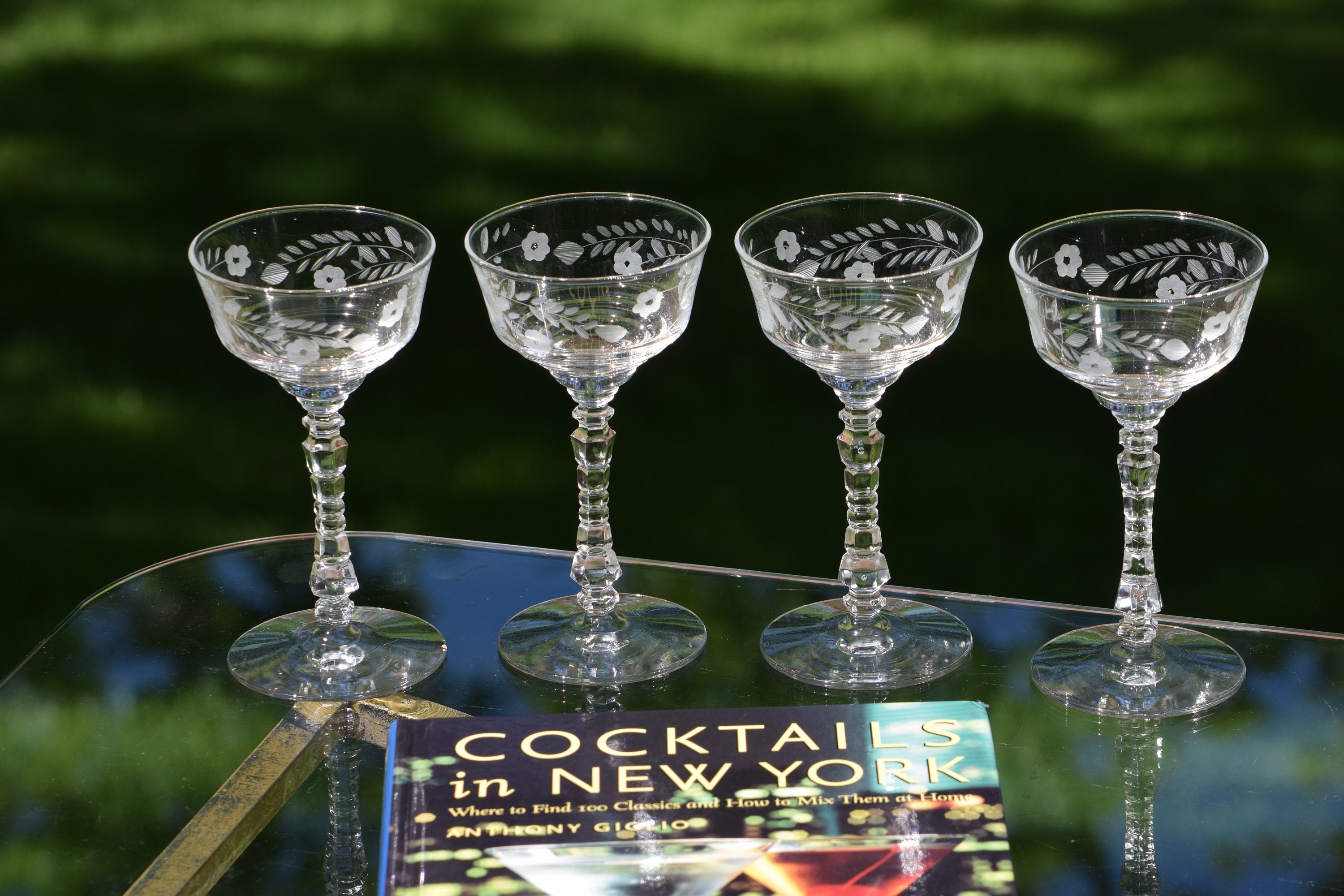 Vintage Etched Cocktail Glasses Set of 4, Cocktail Party Glasses ... Vintage Etched Cocktail Glasses Set of 4, Cocktail Party Glasses ...