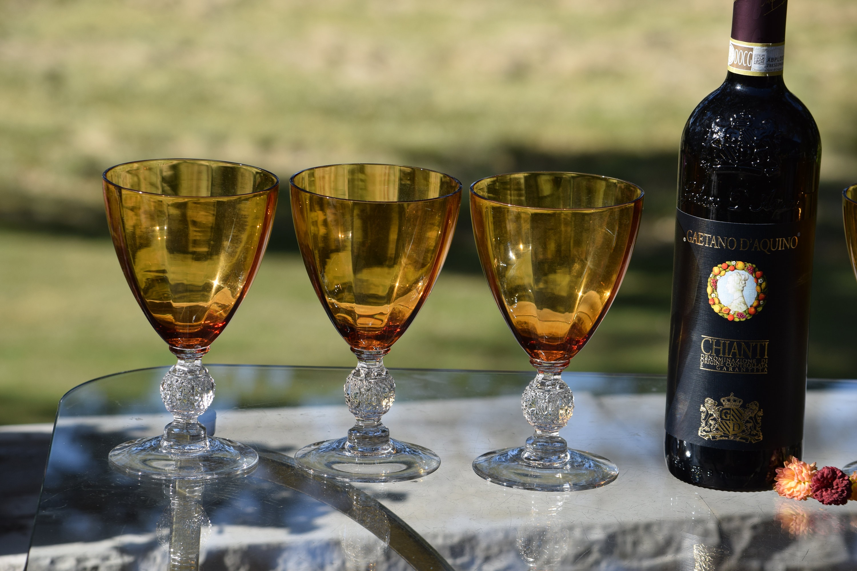 6 Vintage Amber Wine Glasses ~ Water Goblets, Cambridge, Aurora Amber ...