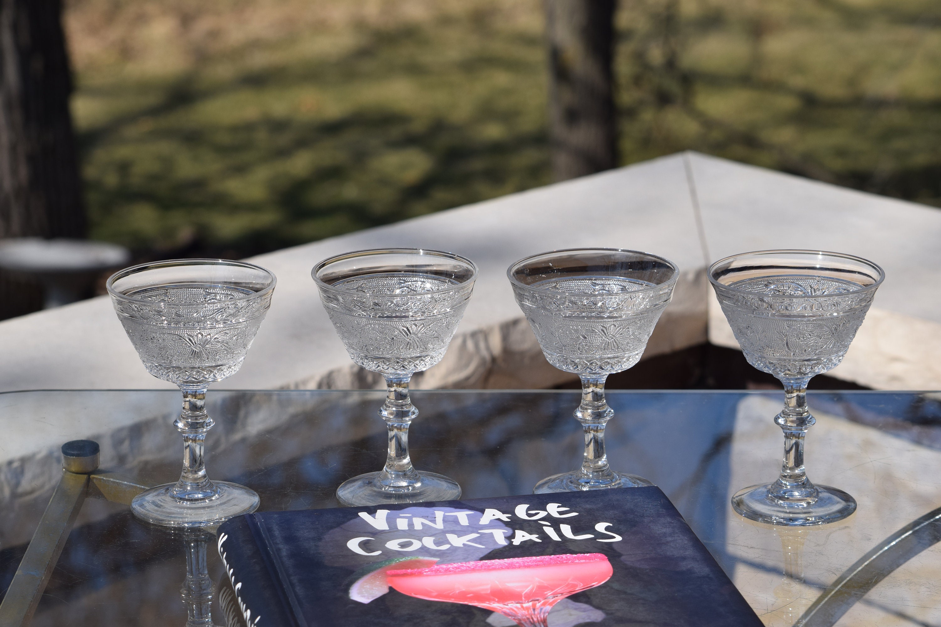 4 Vintage Pressed Glass Cocktail Glasses Duncan Miller C 1925 1965