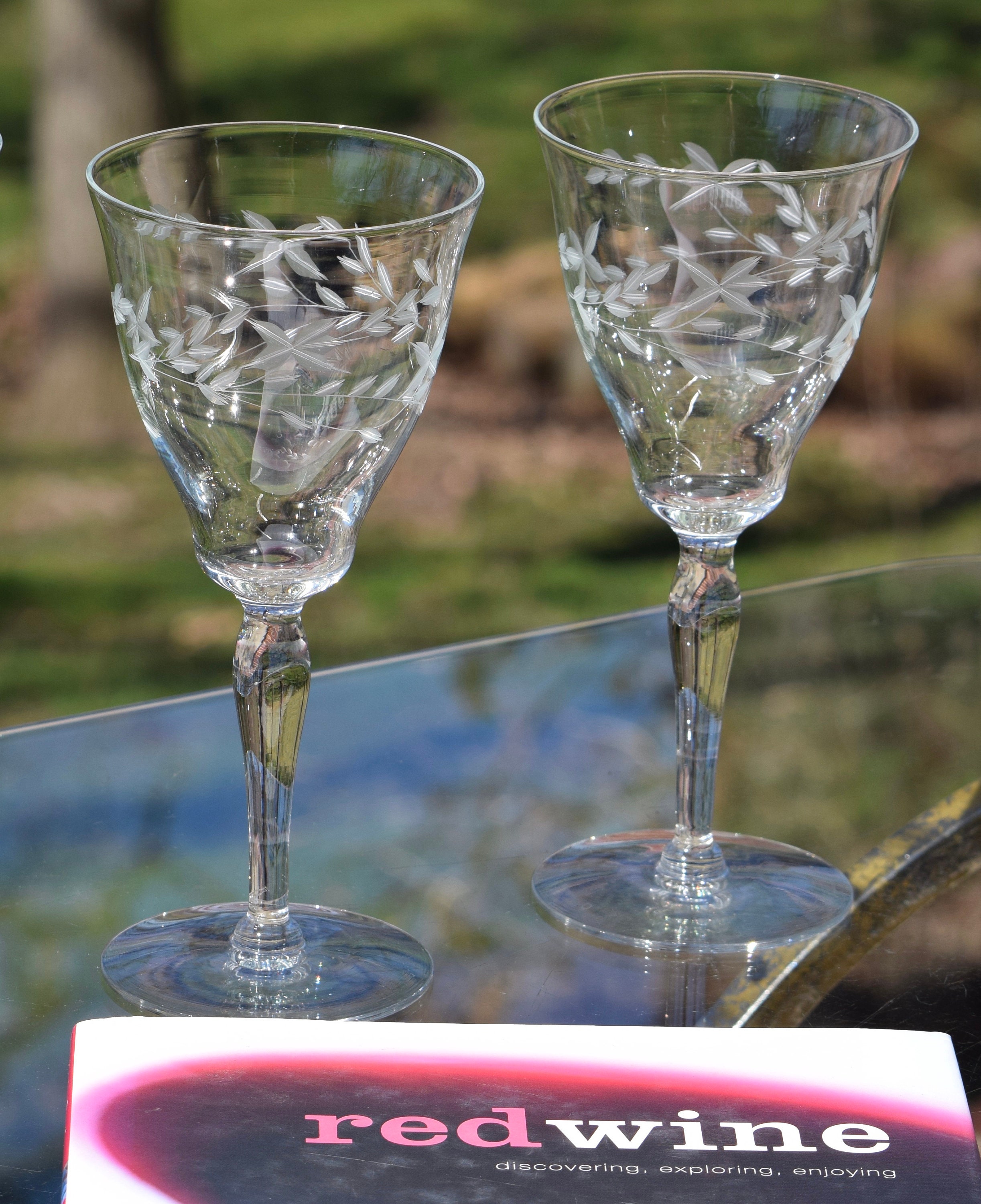 Vintage Etched Wine Glasses Set Of 4 Floral Etched Wine Glasses