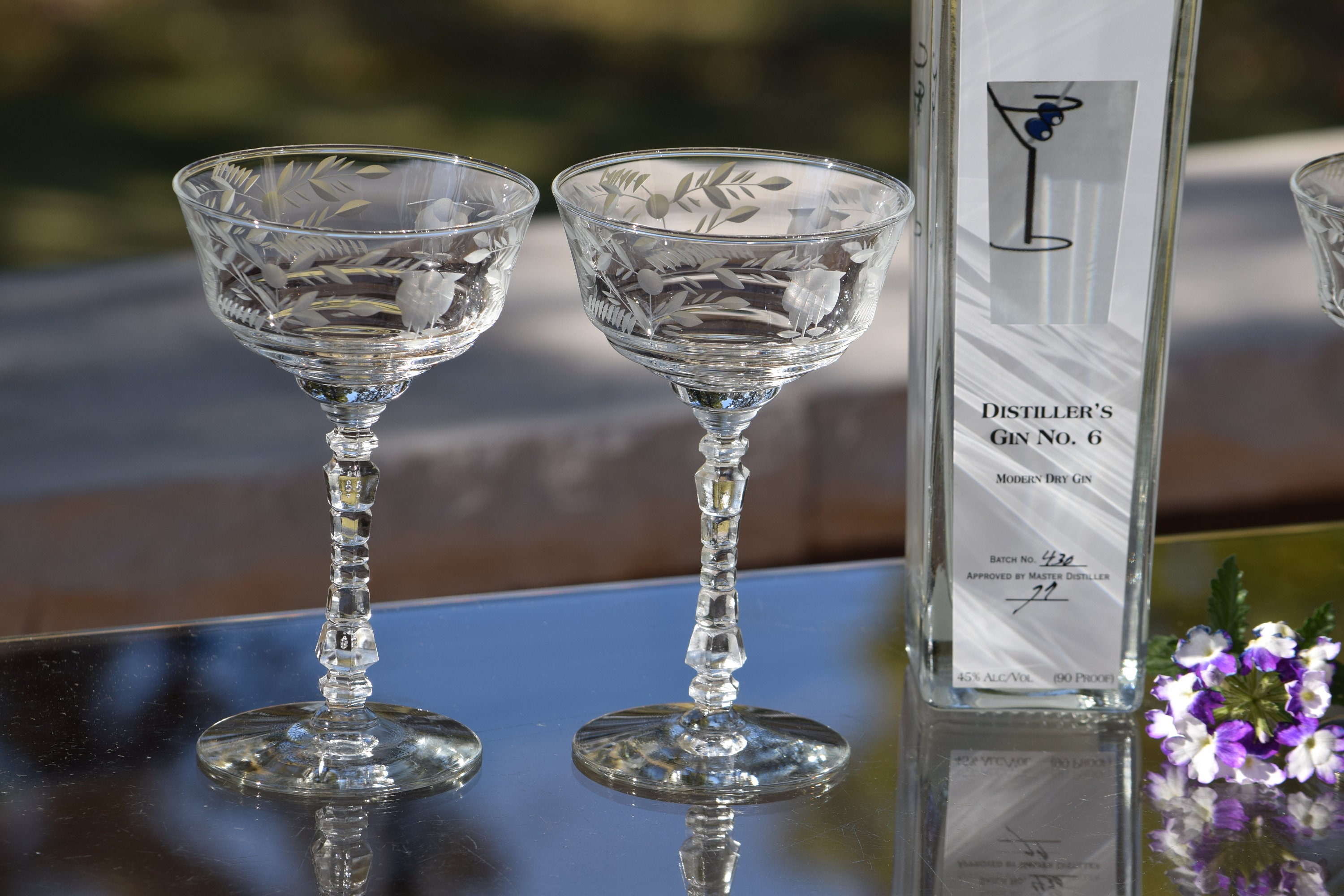 4 Vintage Etched Cocktail - Champagne Glasses, 1950's Rock Sharpe, Nick ...