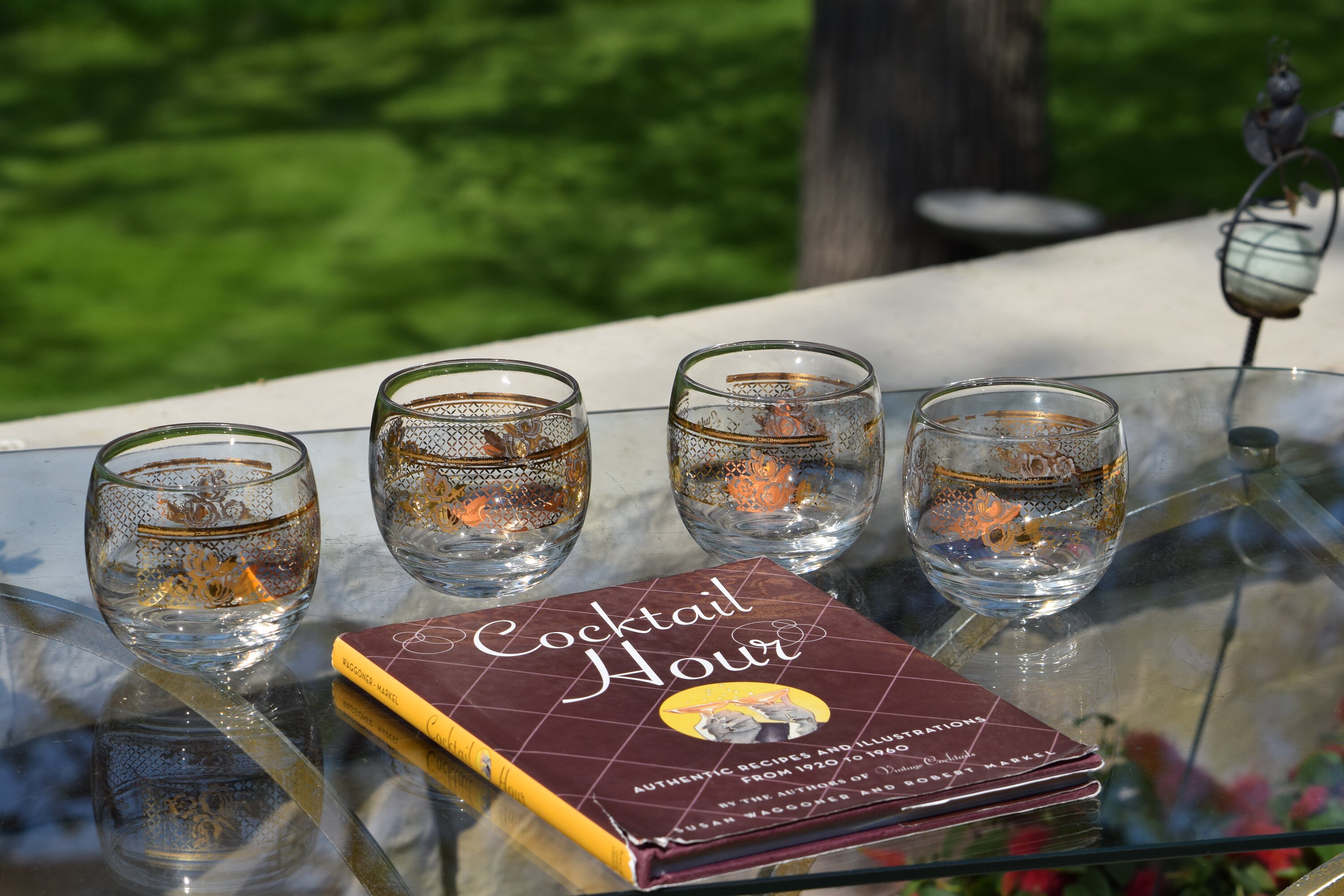 4 Vintage Gold Design Roly Poly Glasses, Bourbon Cocktail Glasses ...