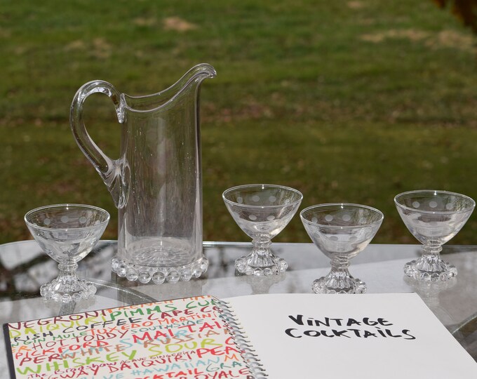 4 Vintage Etched Cocktail Glasses With Antique Pitcher, Bryce, Atlas ...