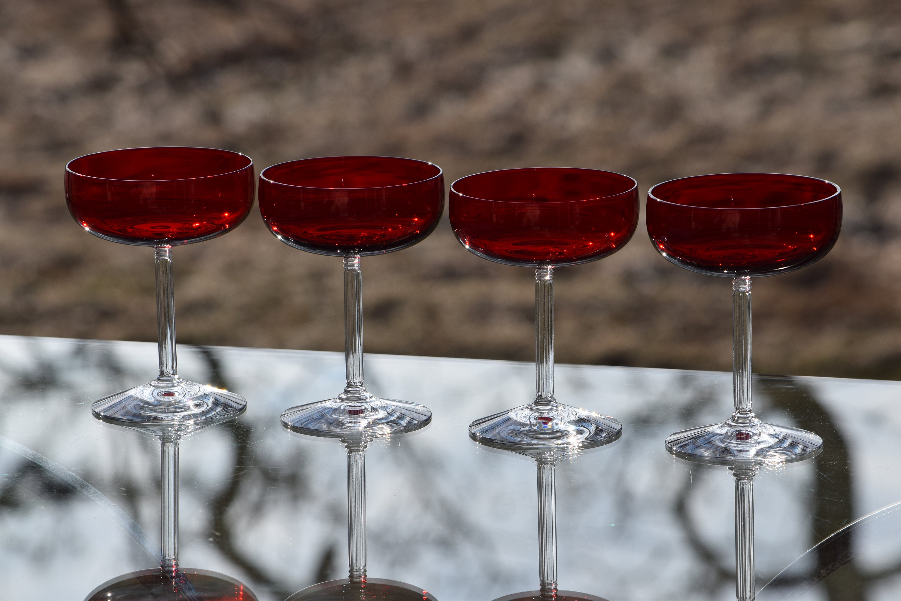 Vintage Ruby Red Champagne Coupes, Set of 4, Fostoria, circa 1940 ...