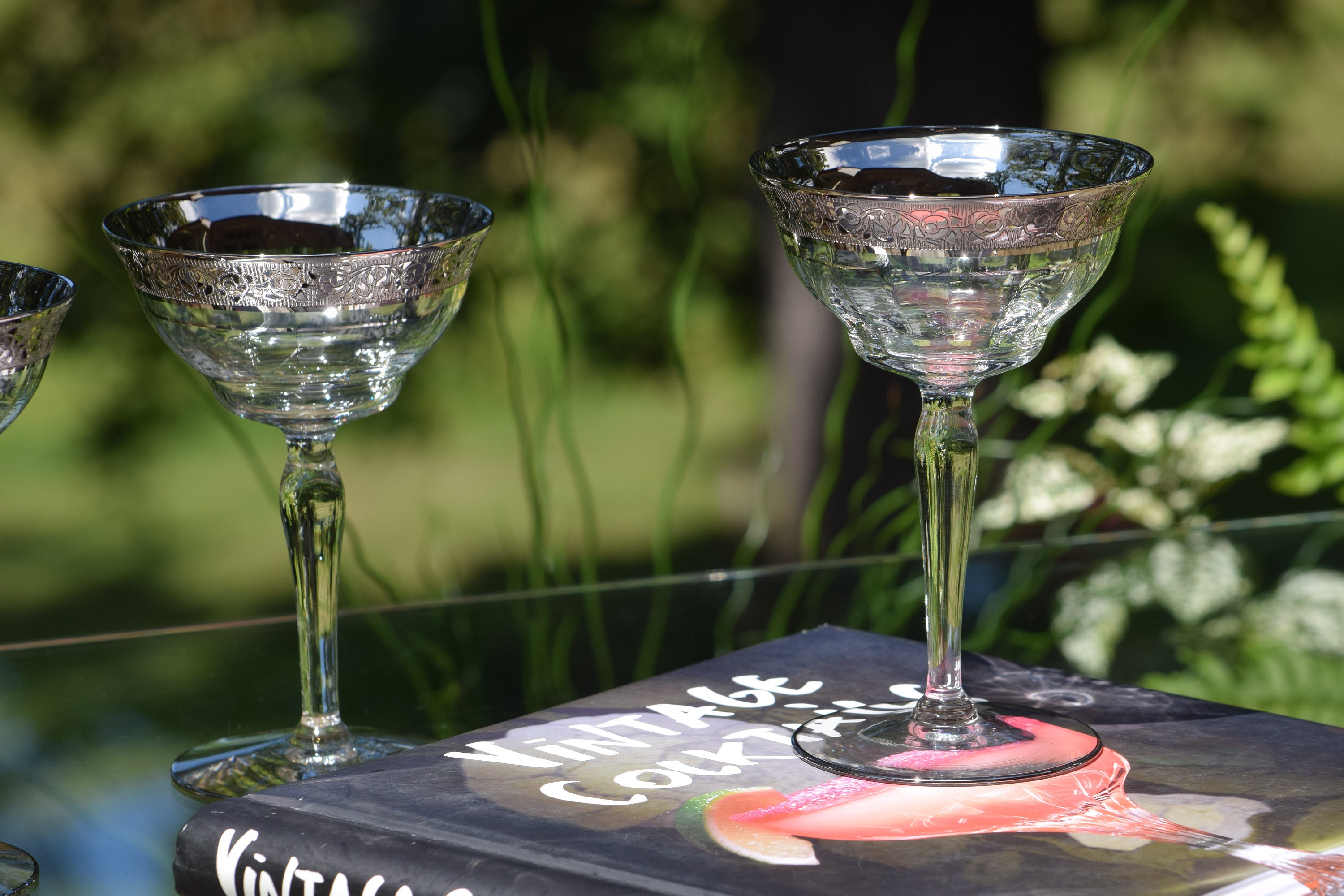 Vintage Platinum Encrusted Cocktail Glasses Set Of 4 Glastonbury