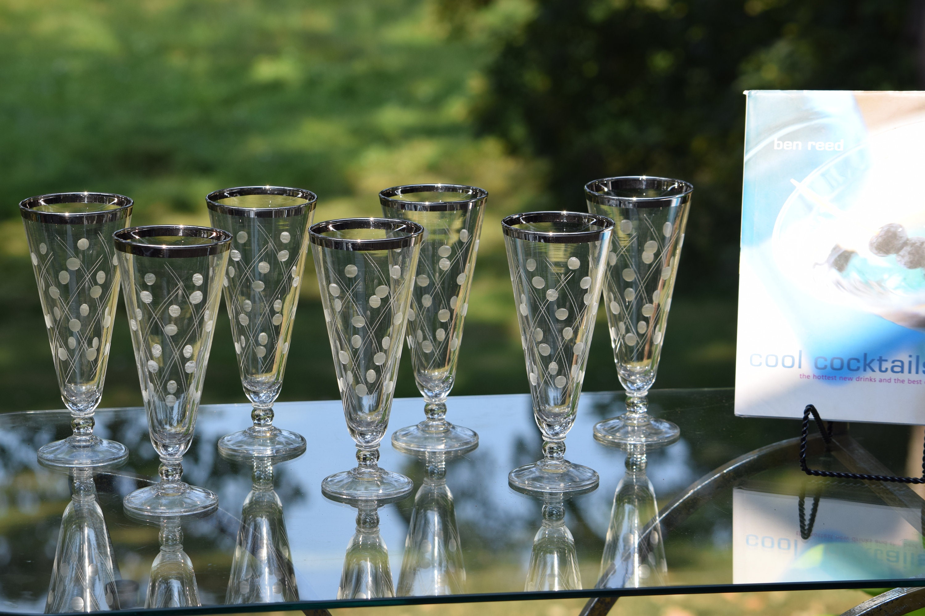 Vintage Cocktail Glasses, Set of 7 Etched Platinum Rimmed Vintage ...