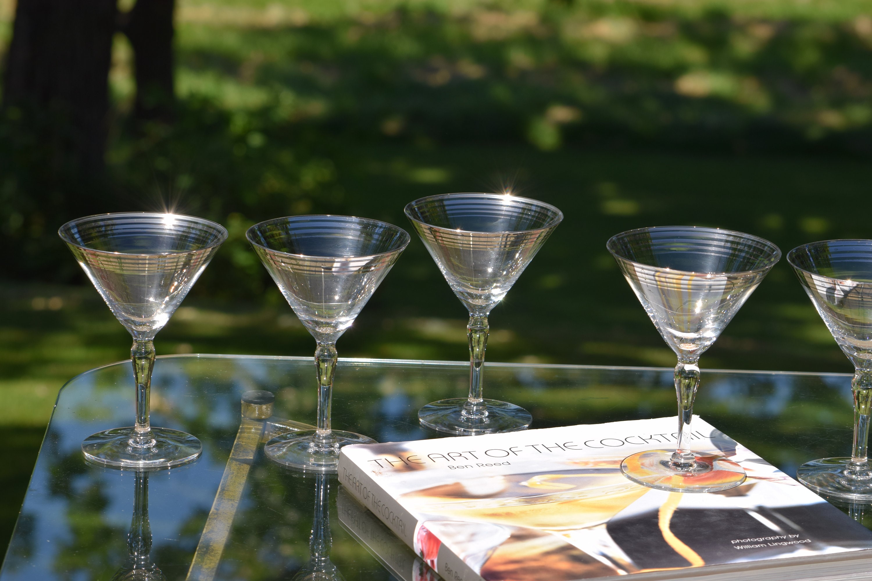 5 Vintage Platinum Rim Striped Cocktail ~ Martini Glasses, Platinum Rim ...