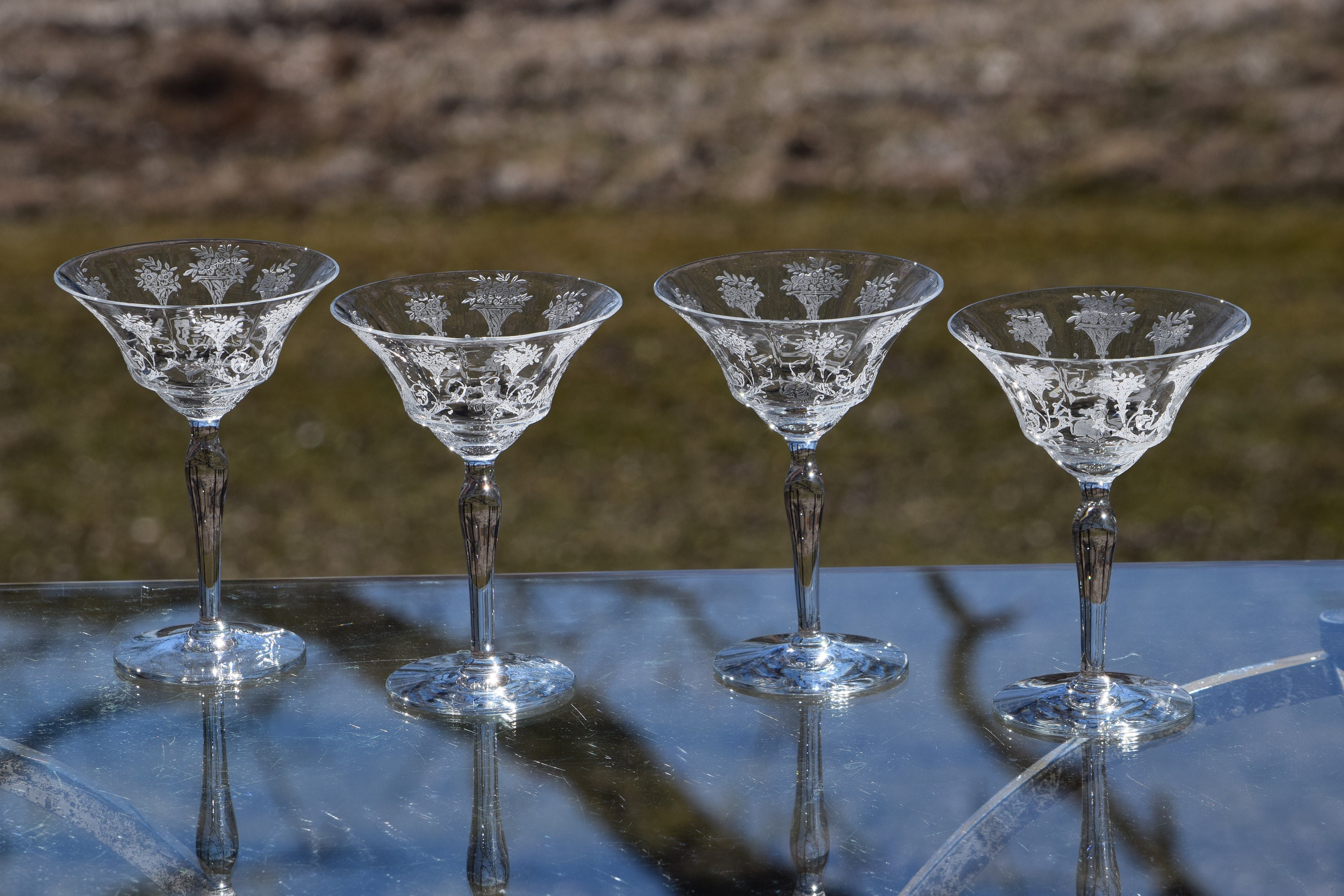 Vintage Etched Cocktail - Martini Glasses, Set of 4, Morgantown ...