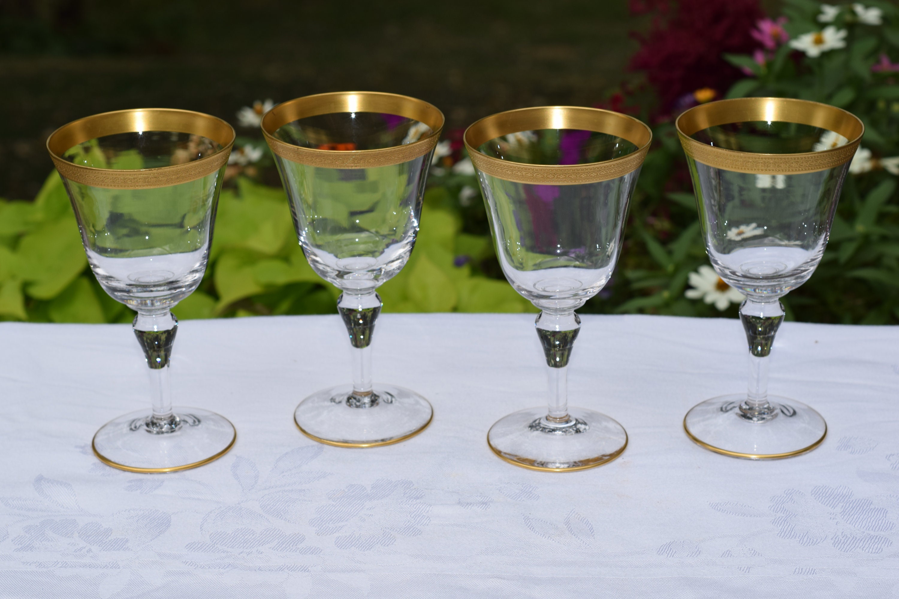 Vintage Gold Encrusted Wine Glasses Set Of 4 Glastonbury Lotus Bracelet Vintage Gold Rimmed